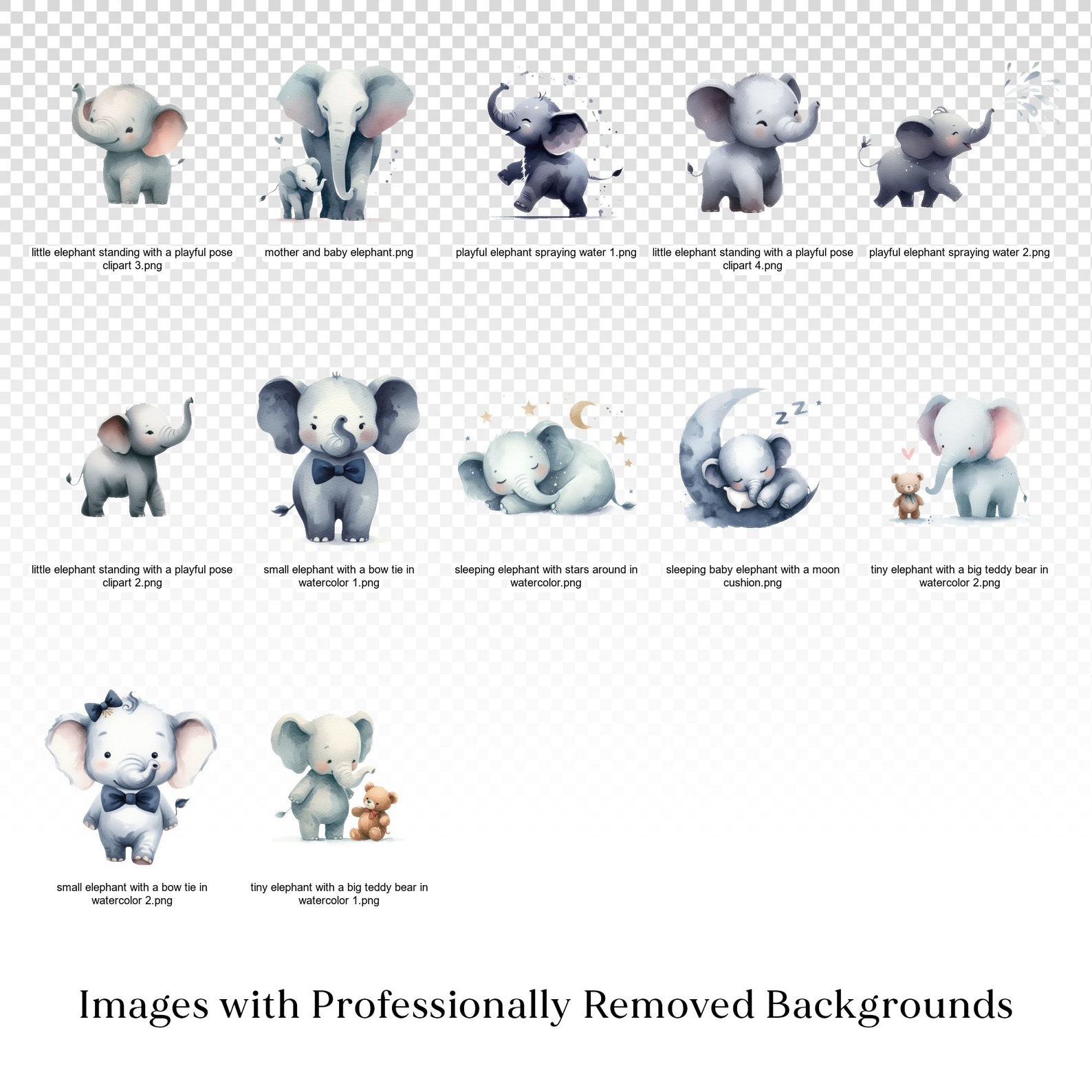 Cute Elephant Watercolor Clipart Baby Boy Nursery Decor, Baby Shower ...
