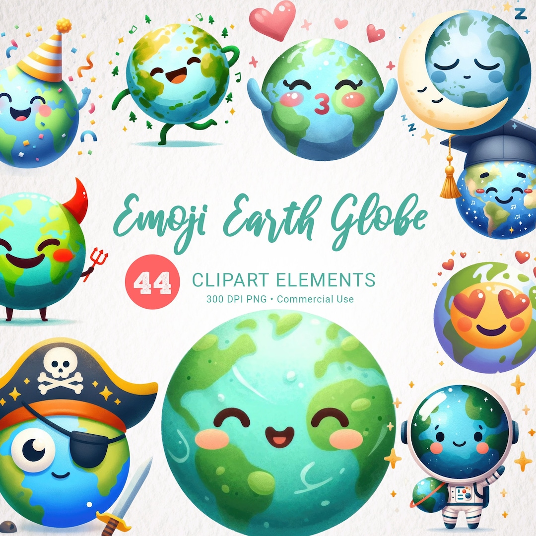 Emoji Earth Globe Watercolor Clipart Bundle - 44 HQ Transparent PNG ...