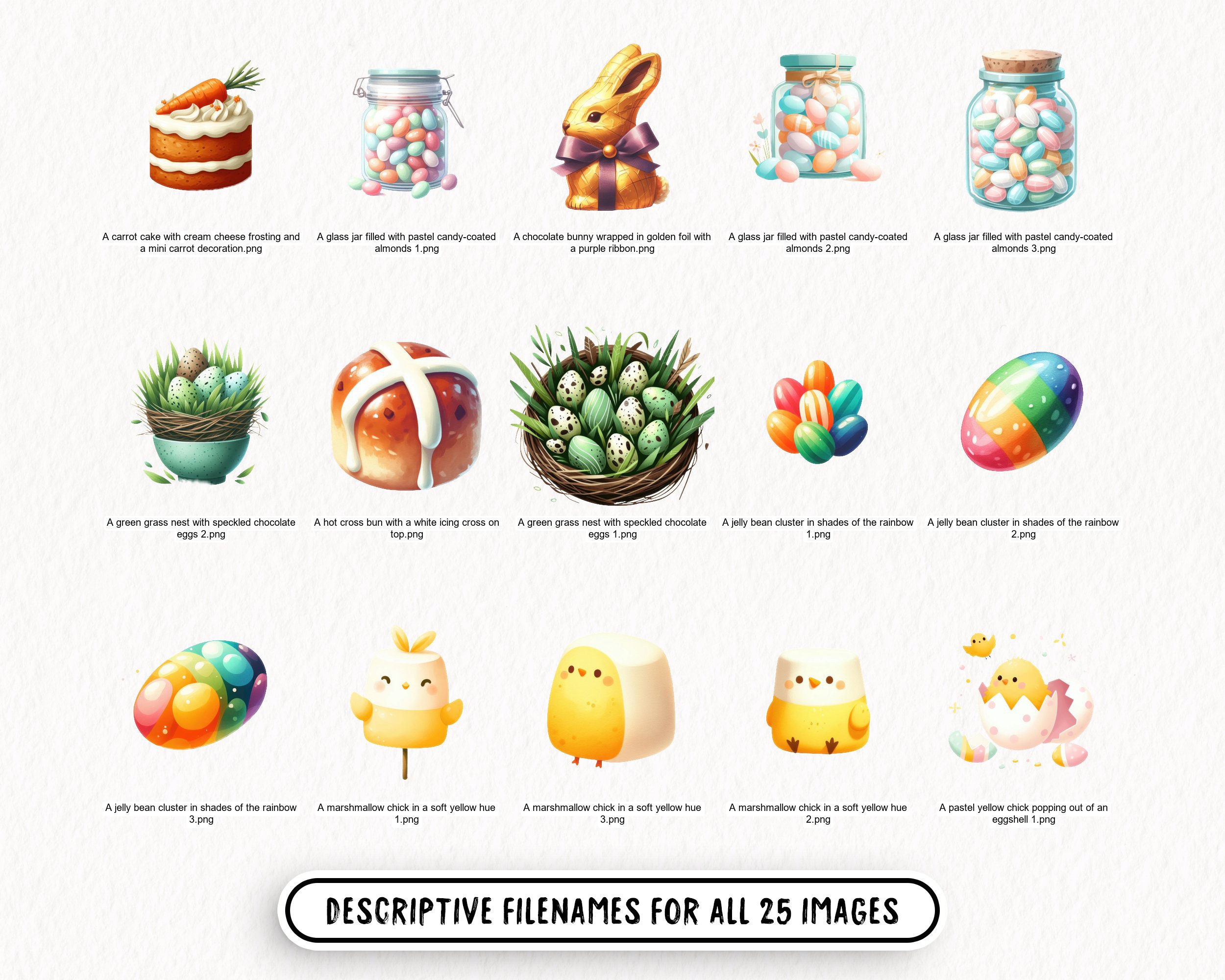Easter Treats Watercolor Clipart Bundle 25 Transparent PNG Images ...