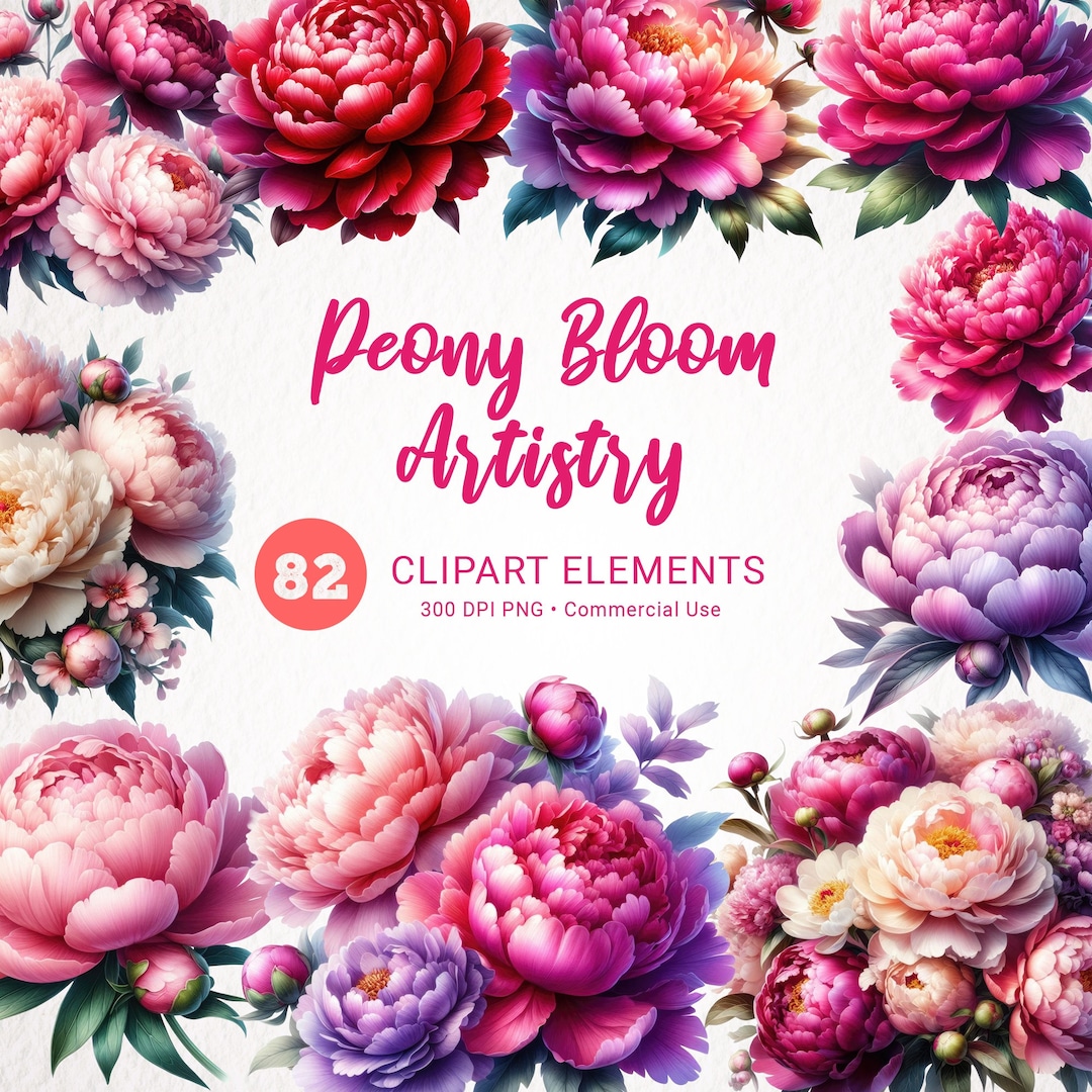 Watercolor Peony Clipart, Floral Watercolour Flowers PNG, Mixed Color ...