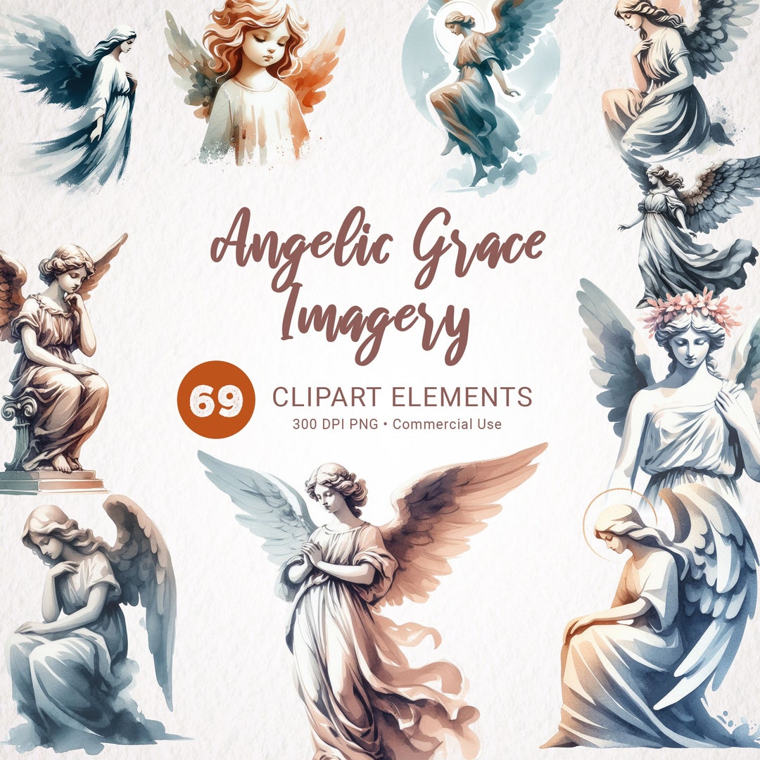 Watercolor Angel Statues Clipart Bundle, Angels PNG, Junk Journal ...