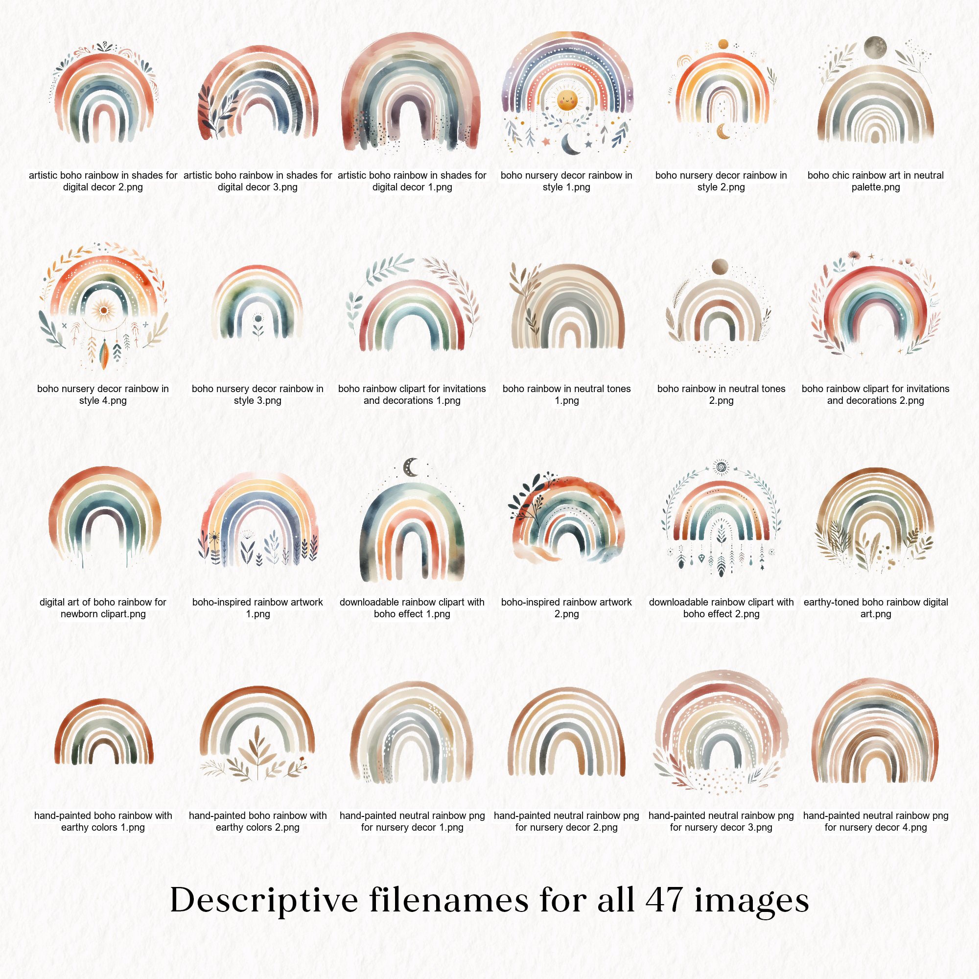 Watercolor Rainbow Clipart Boho Nursery Decor, Baby Shower Art, Newborn ...