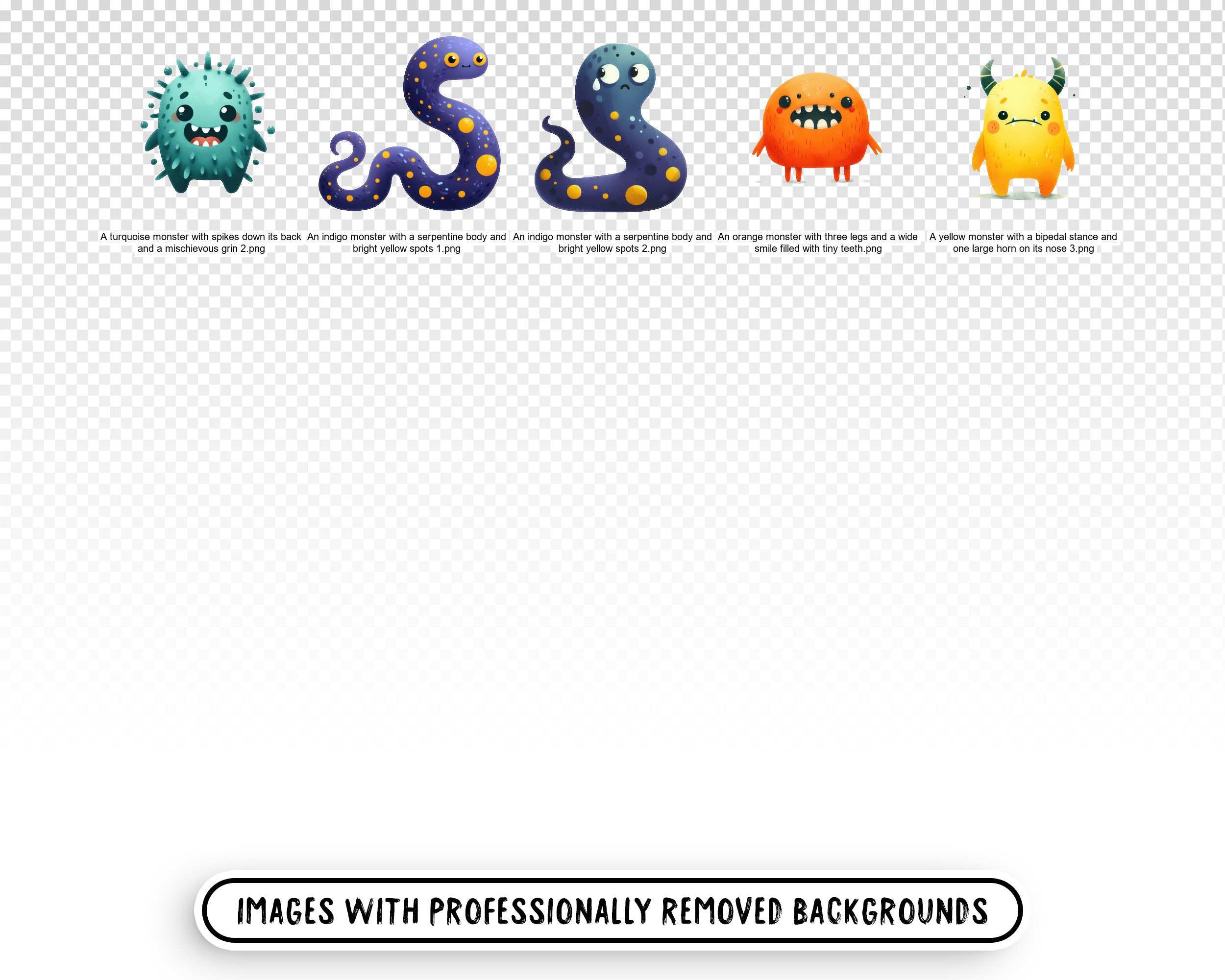 Cute Monsters Watercolor Clipart Bundle 35 PNG Transparent Images Kids ...