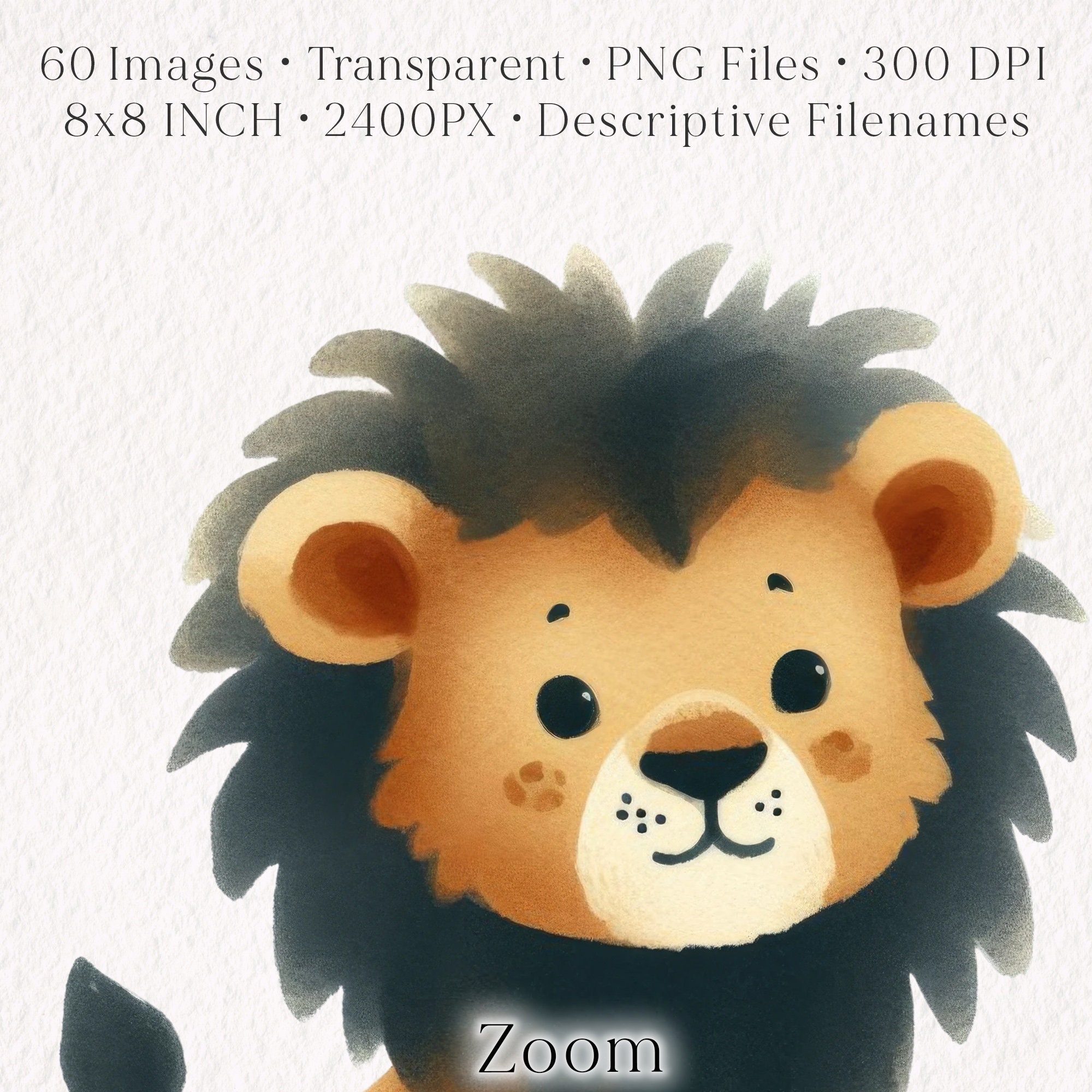 Baby Lion Watercolor Clipart Cute Safari Animal PNG for Nursery Decor ...