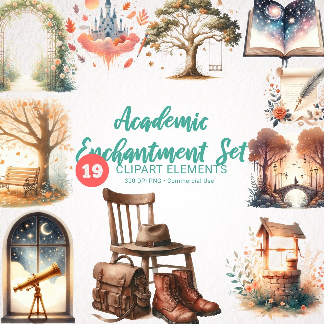 Watercolor Light Academia Clipart Bundle - Lanterns, Historic Buildings ...