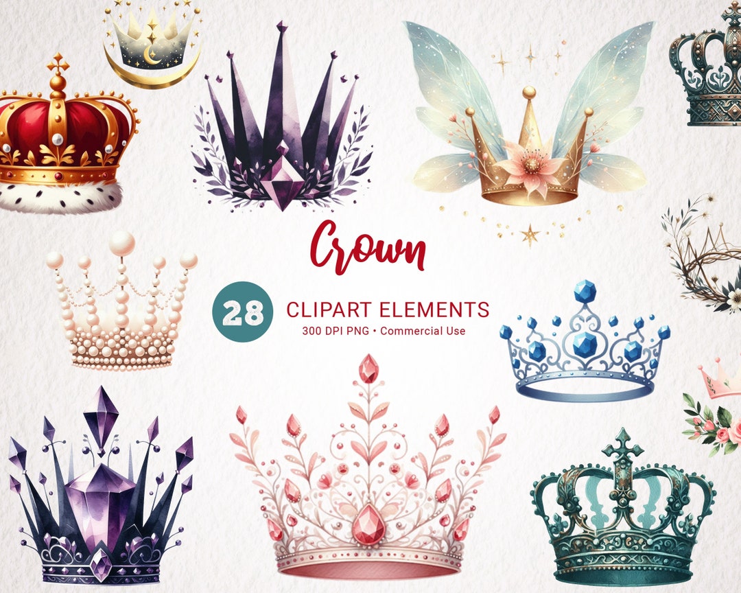 Crown Watercolor Clipart Bundle - 28 Royal PNG Images, High Quality ...