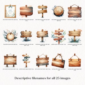 Hand Painted Watercolor Wooden Signs Clipart - Instant Download Digital ...