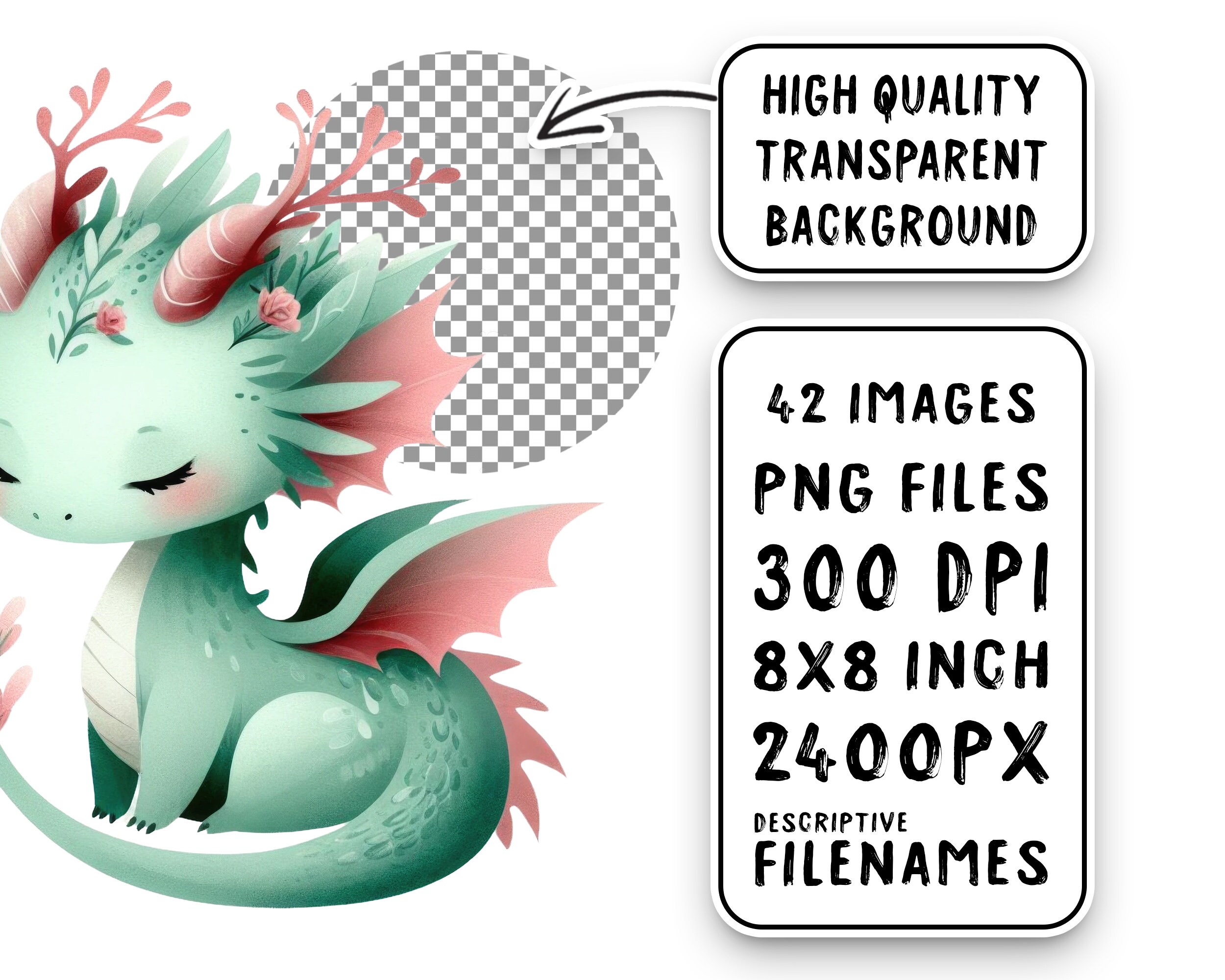 Fantasy Baby Dragons Watercolor Clipart Bundle 42 Transparent PNG ...