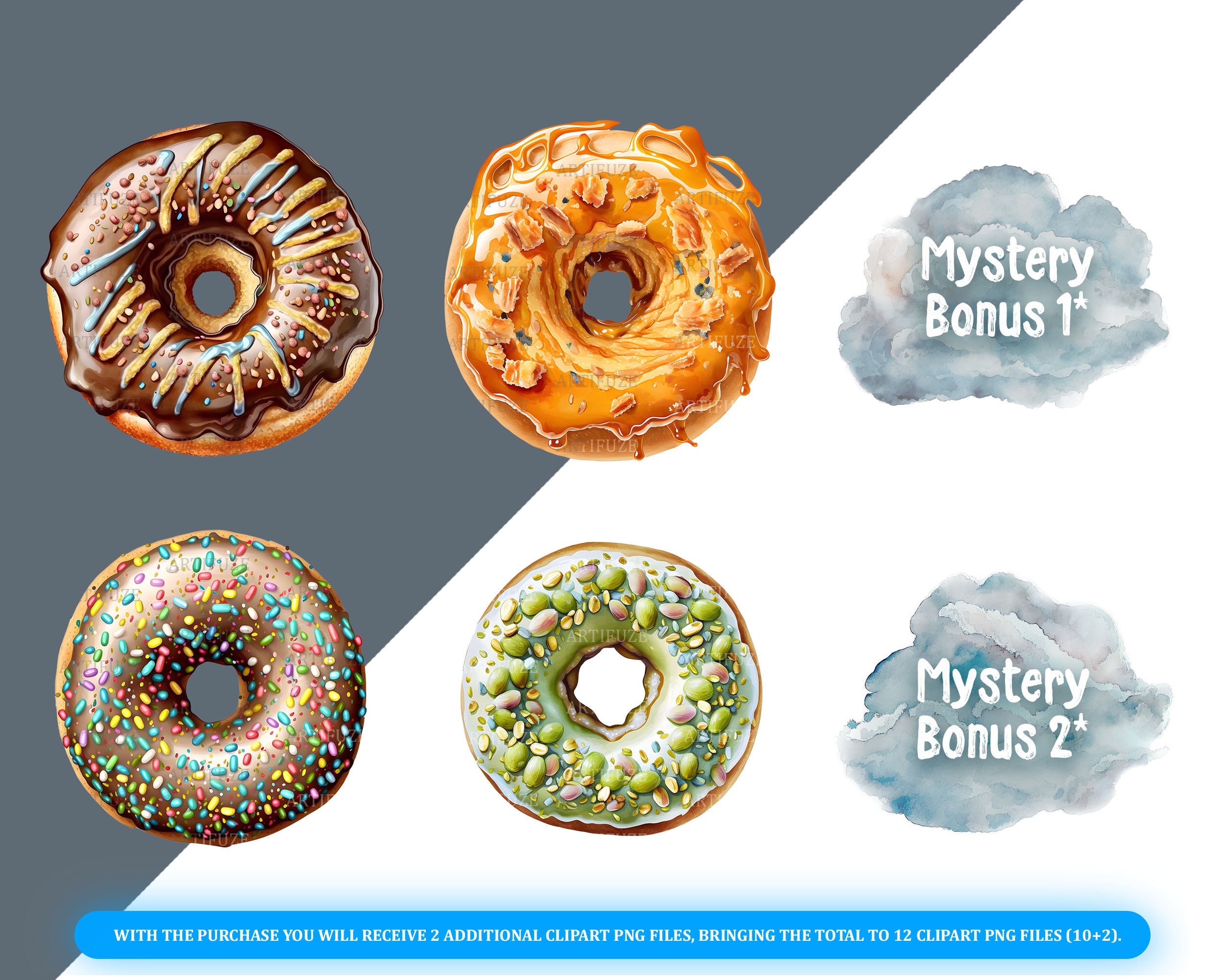 Watercolor Donuts Clipart, Sweet Bakery Food Clip Art, Backing ...