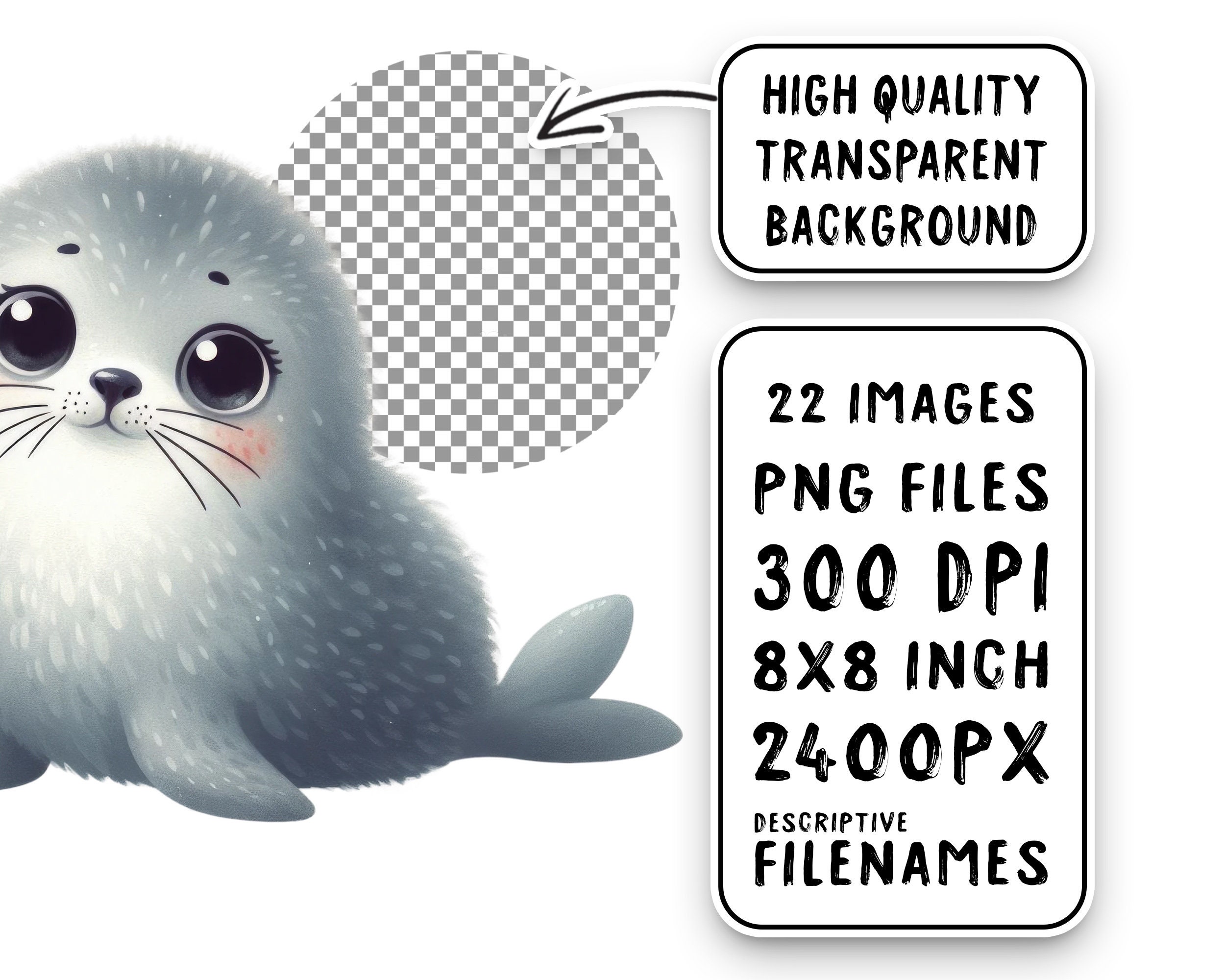 Cute Sea Animals Watercolor Clipart Bundle 22 PNG Images, Transparent ...