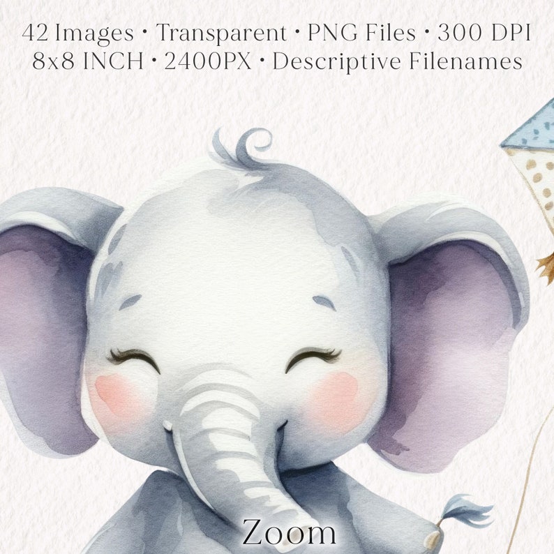 Cute Elephant Watercolor Clipart Baby Boy Nursery Decor, Baby Shower ...