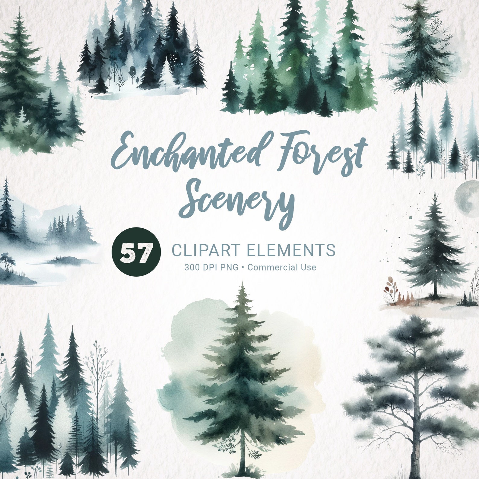 Forest Clipart PNG Pine Tree Watercolor Clipart Instant Download ...