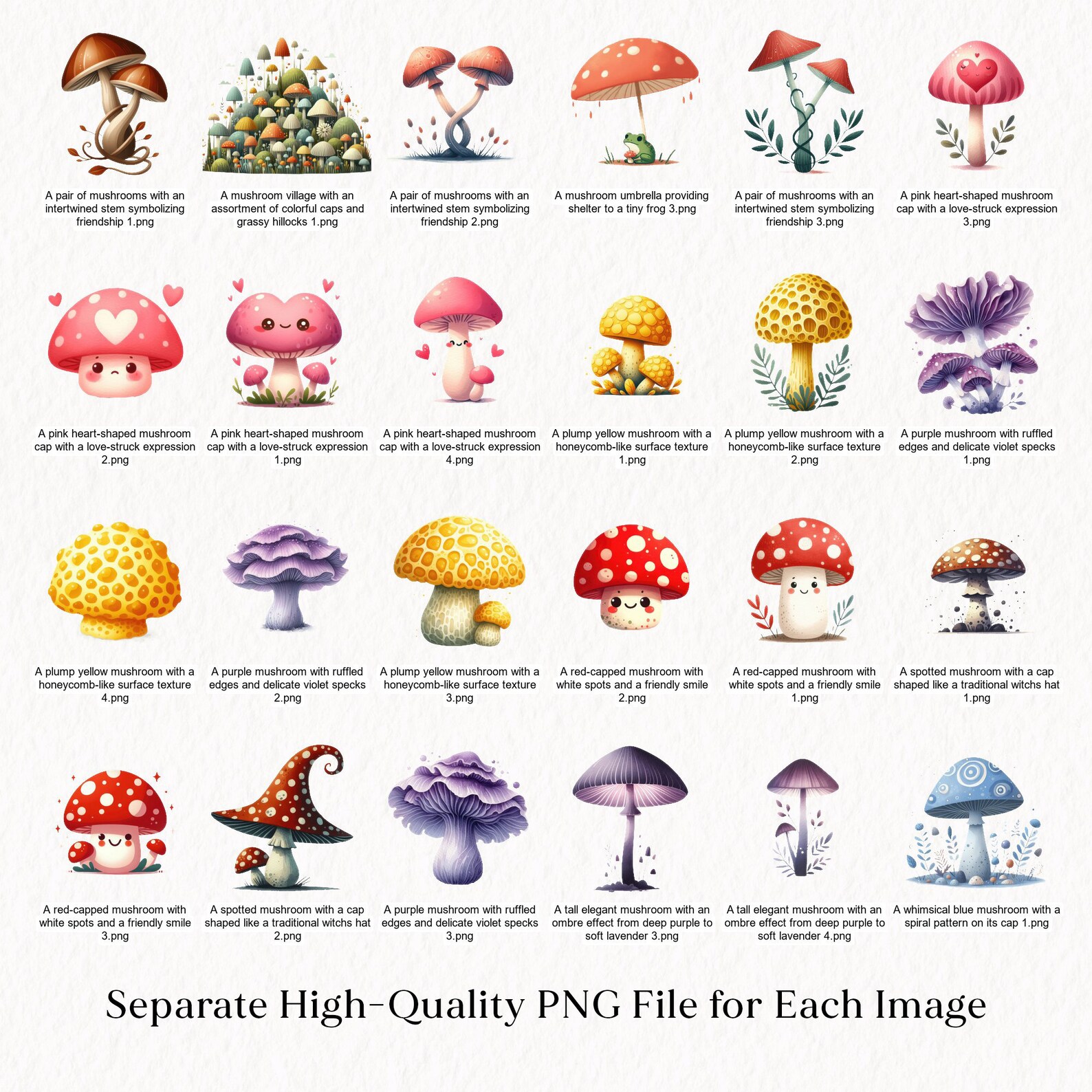 Watercolor Mushrooms Clipart Bundle 55 HQ Transparent PNG Images ...