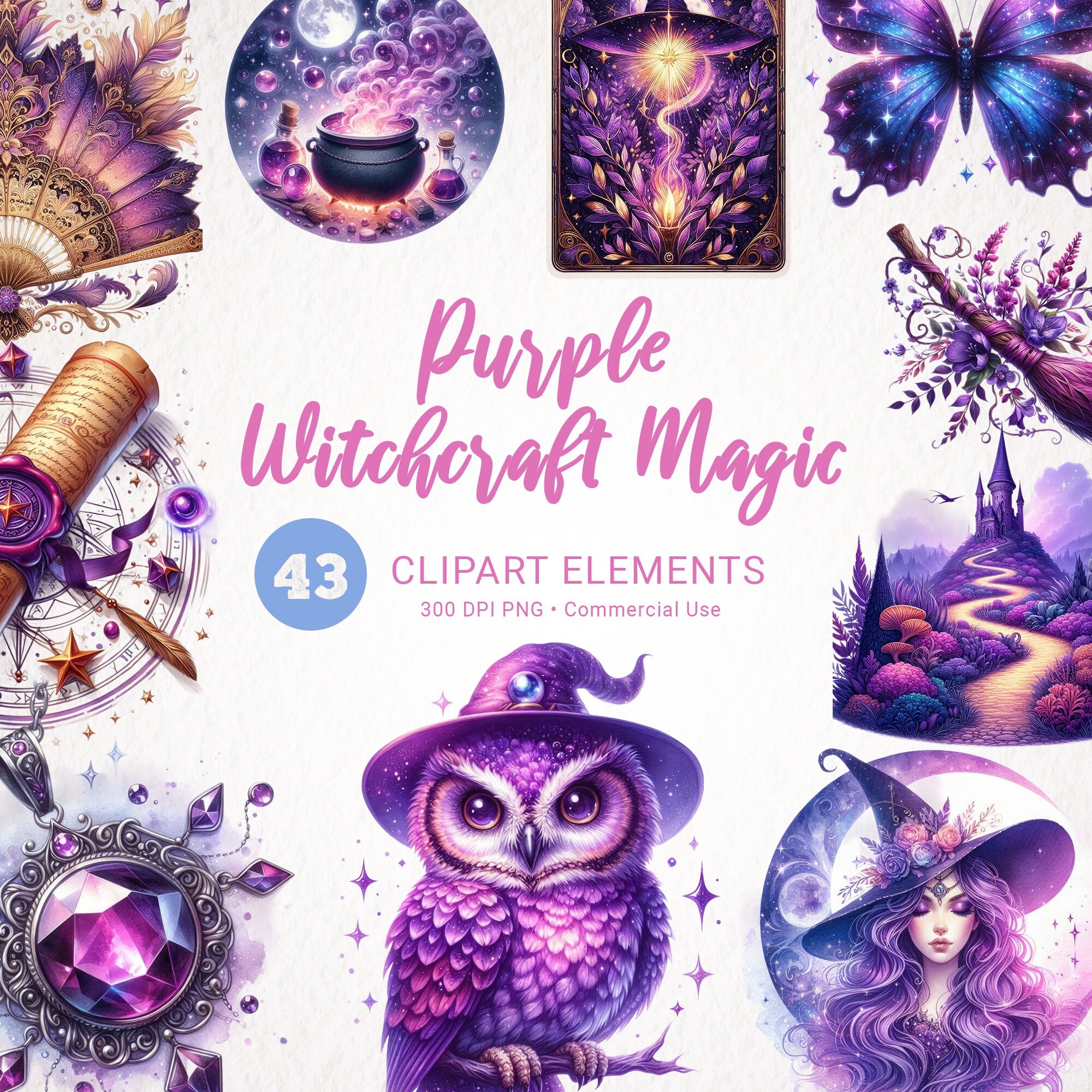 Witchcraft Purple Witch Clipart Bundle Chubby Pagan Magic Clip Art PNG ...