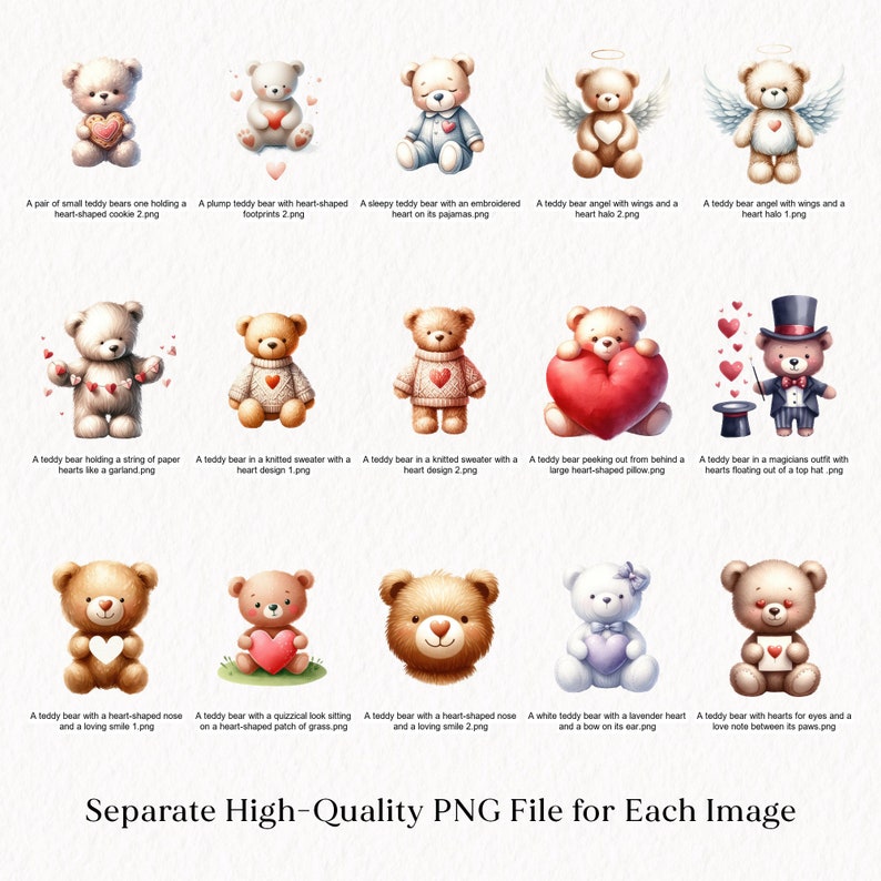 Teddy Bear With Heart Clipart Bundle 30 High Quality Watercolor PNG ...