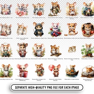 Cute Mice Watercolor Clipart Bundle - 57 Transparent PNG Images ...