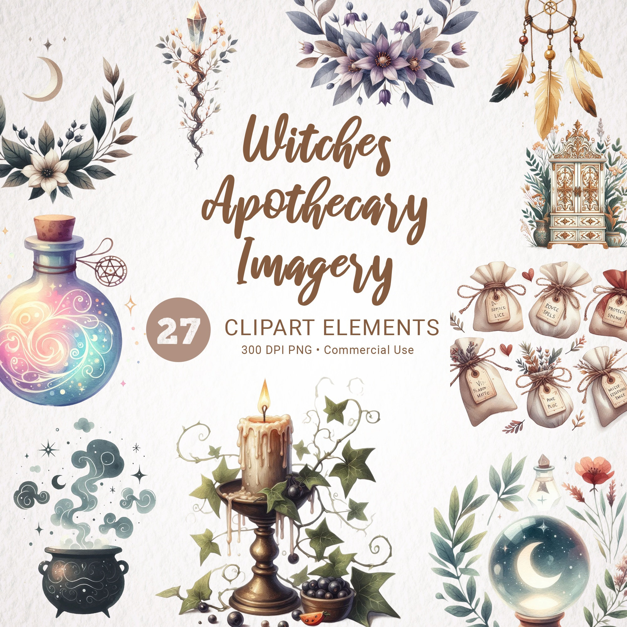 Witchcraft Clipart Bundle, Wiccan Apothecary Cabinet Watercolor PNG ...