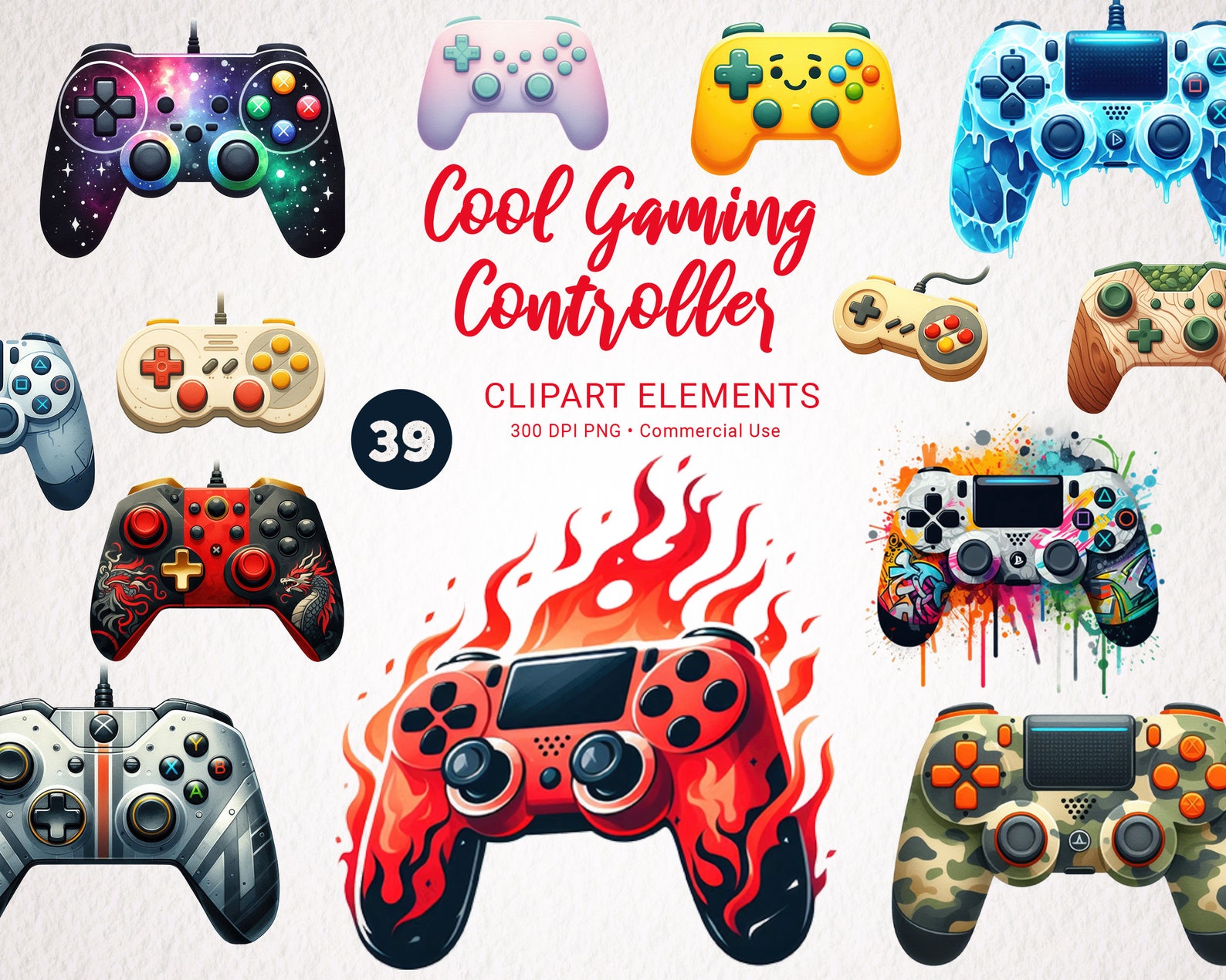 Gaming Controller Clipart Bundle - 39 Cool Watercolor Pngs, Transparent ...