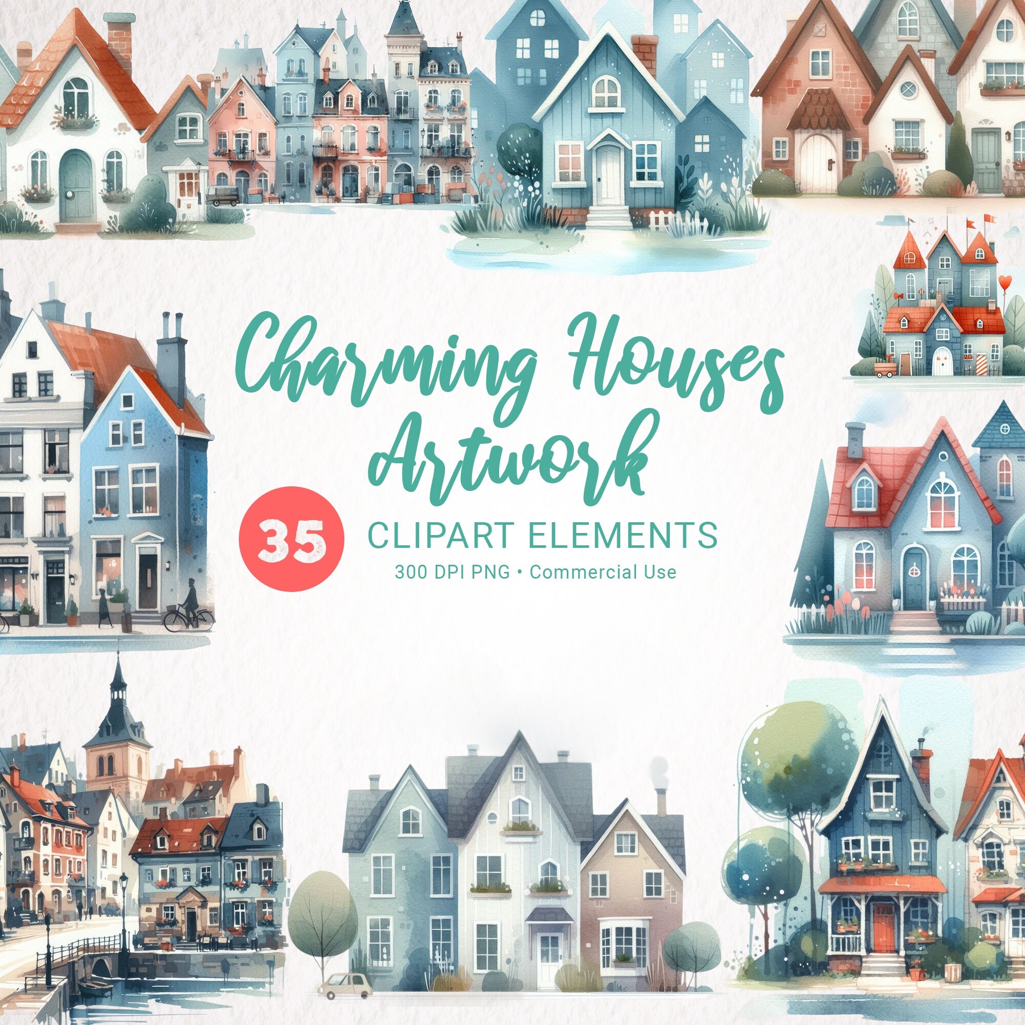 Watercolor Houses Clipart Nursery Decor Buildings, Baby Boy Homes PNG ...
