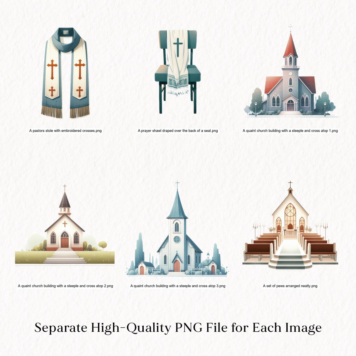 Church Sunday Morning Watercolor Bundle 14 Pngs, Clipart for Worship ...