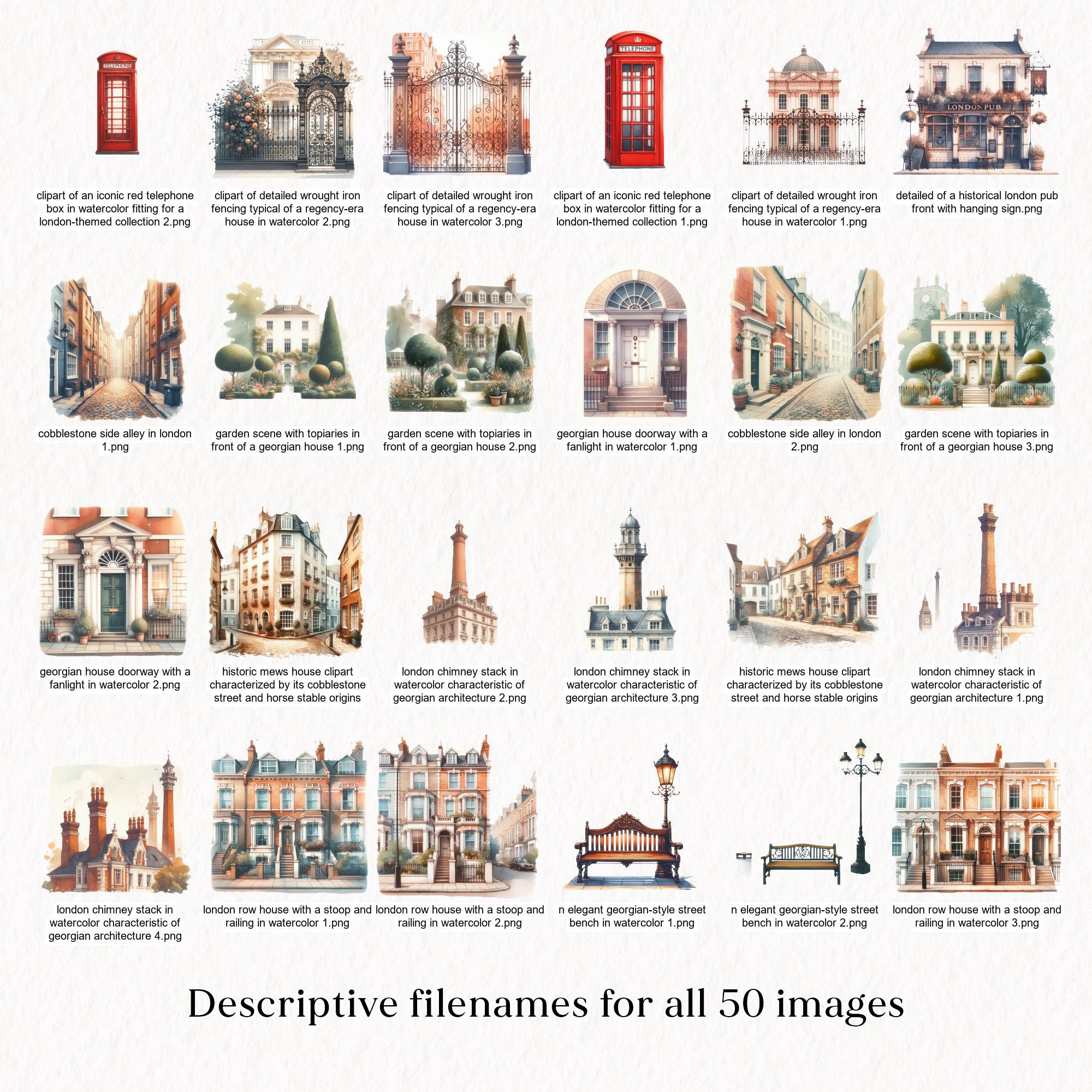 Vintage Georgian London Houses Watercolor Clipart Retro Building PNG ...