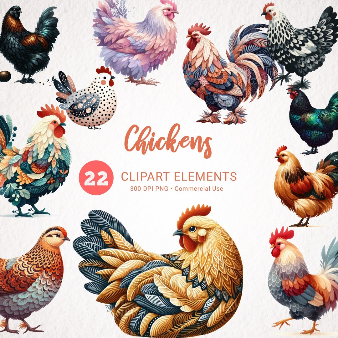 Watercolor Chickens Clipart Bundle - 22 HQ Transparent PNG Images, Farm ...
