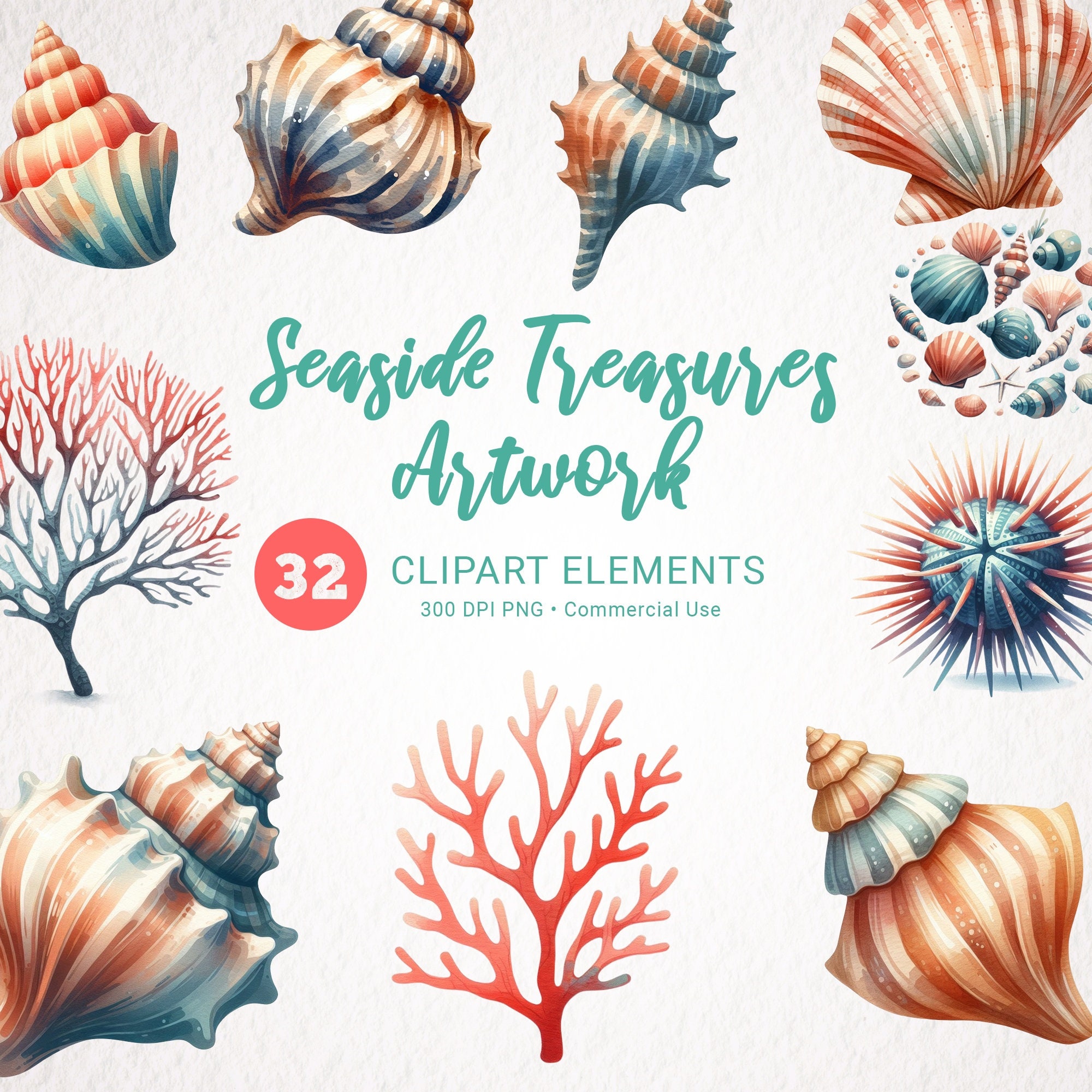 Seashell Watercolor Clipart Nautical Summer, Starfish & Conch PNG ...