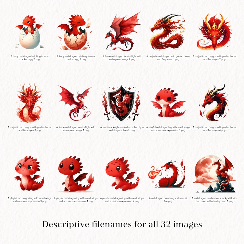 Red Dragon Watercolor Clipart Bundle 32 High-quality PNG Images ...
