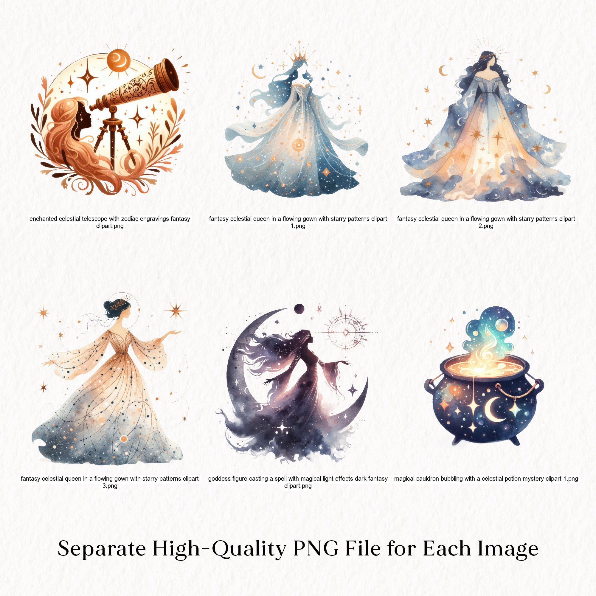 Celestial Goddess Clipart Bundle Magical Occult Astrology Wiccan Scrapbooking, Instant Download ...