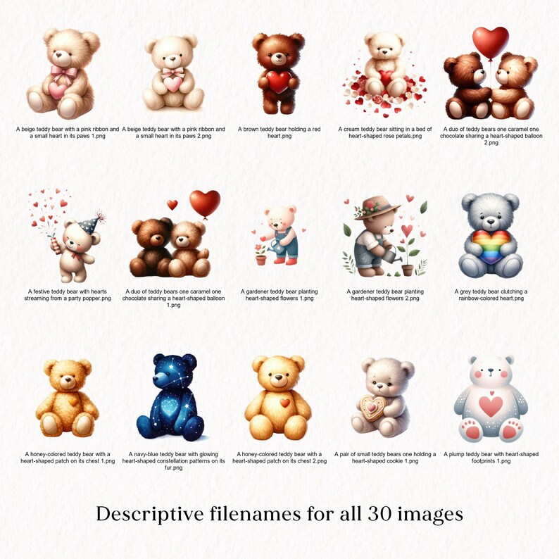 Teddy Bear With Heart Clipart Bundle 30 High Quality Watercolor PNG ...