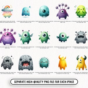 Cute Monsters Watercolor Clipart Bundle - 35 PNG Transparent Images ...