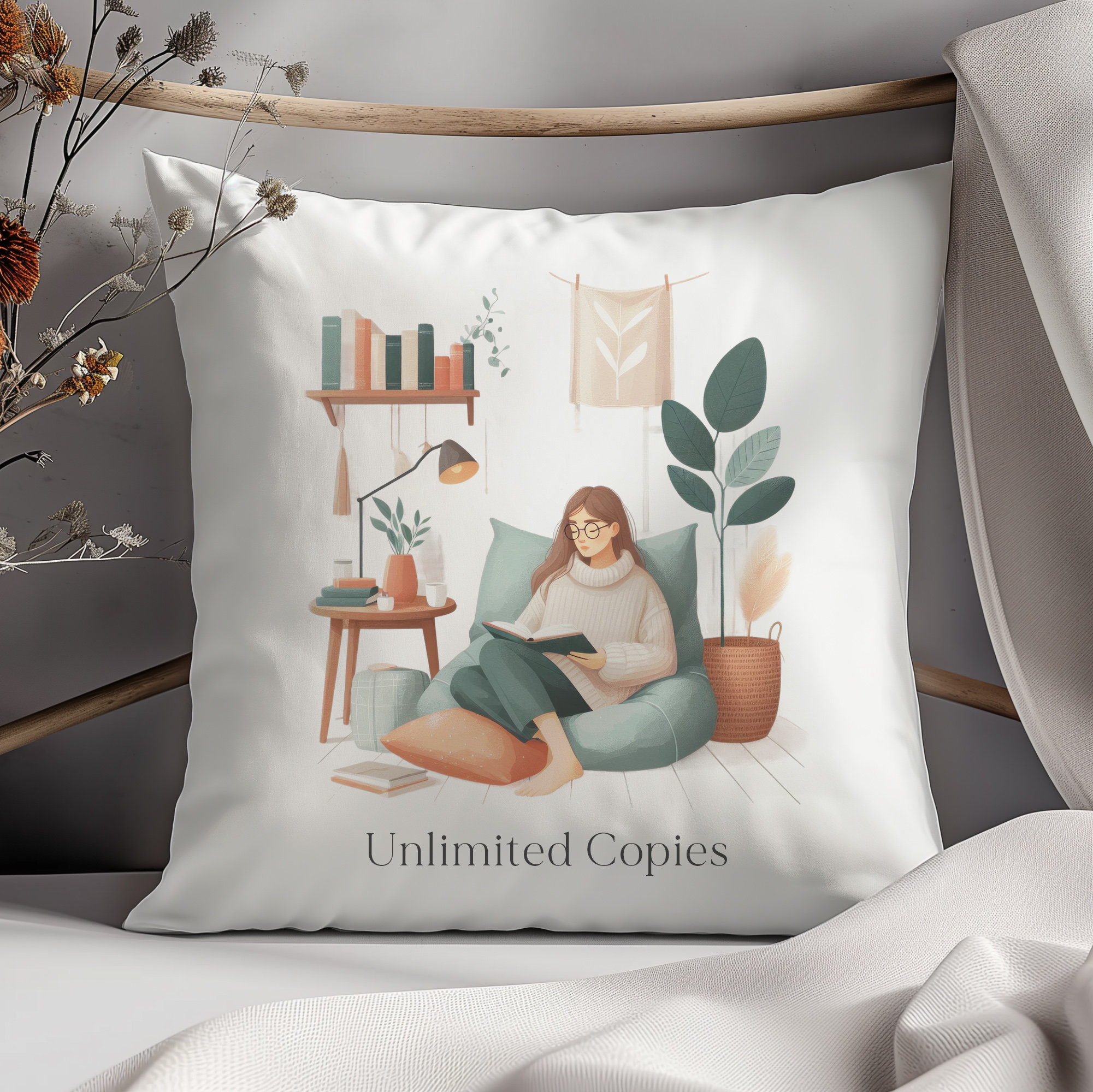 Cozy Reading Corner Watercolor Clipart 50 Transparent PNG Woman Reading ...