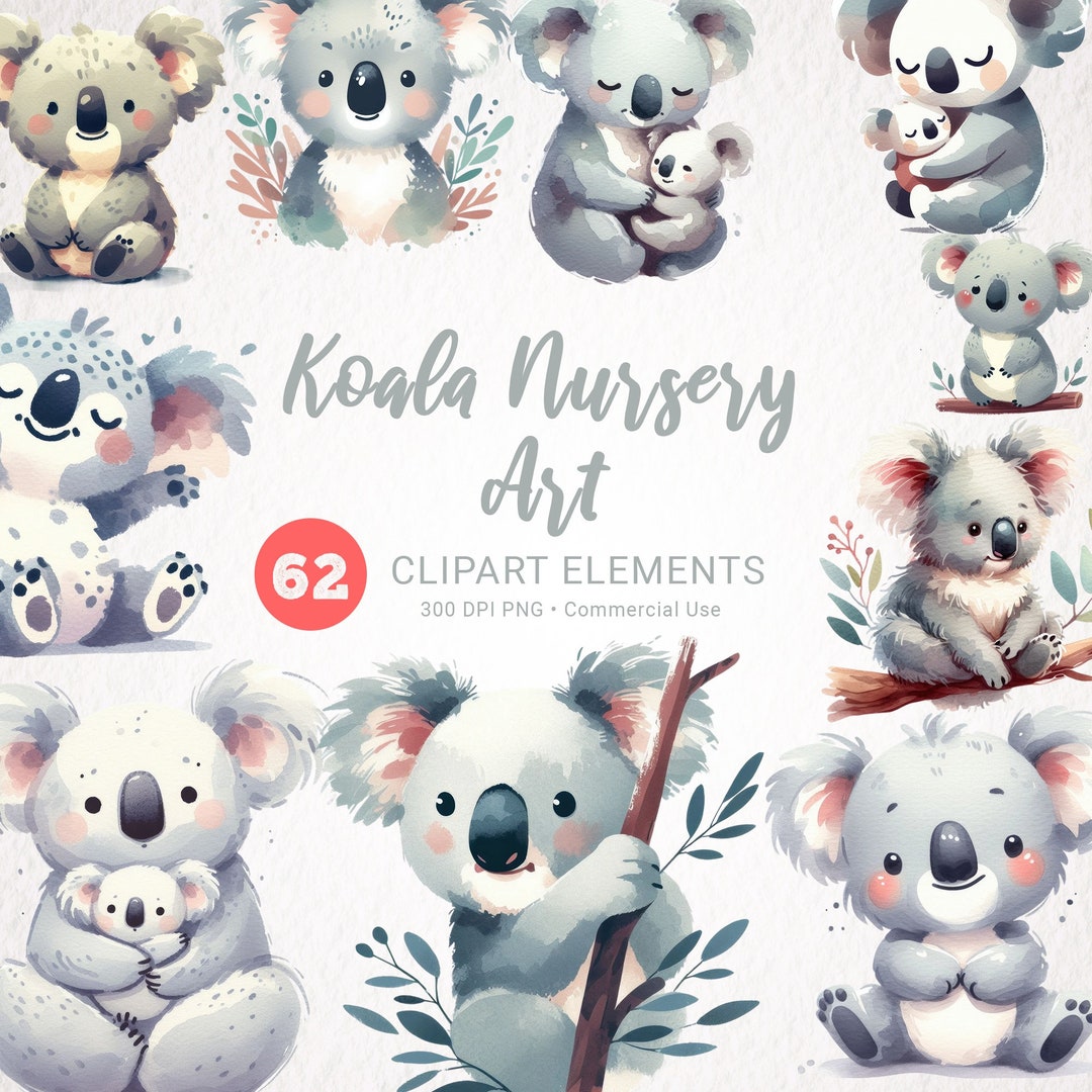 Koala Watercolor Clipart - Cute Koala PNG for Nursery Decor & Baby ...