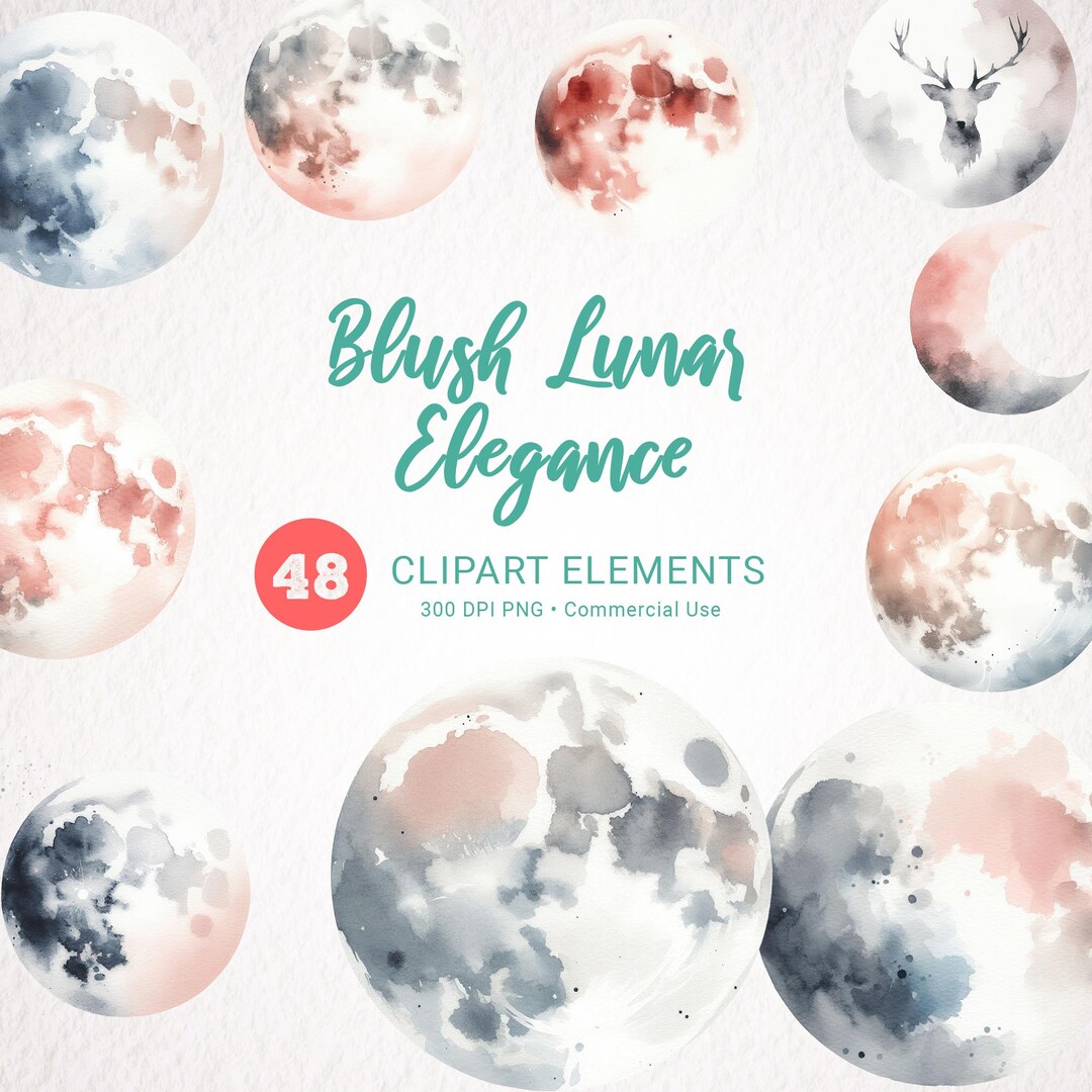Moon Phases Watercolor Clipart - Handpainted Crescent Moon, Waxing Moon ...
