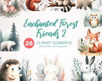 Watercolor Woodland Animals Clipart, Boho Forest Creatures, Baby Shower ...