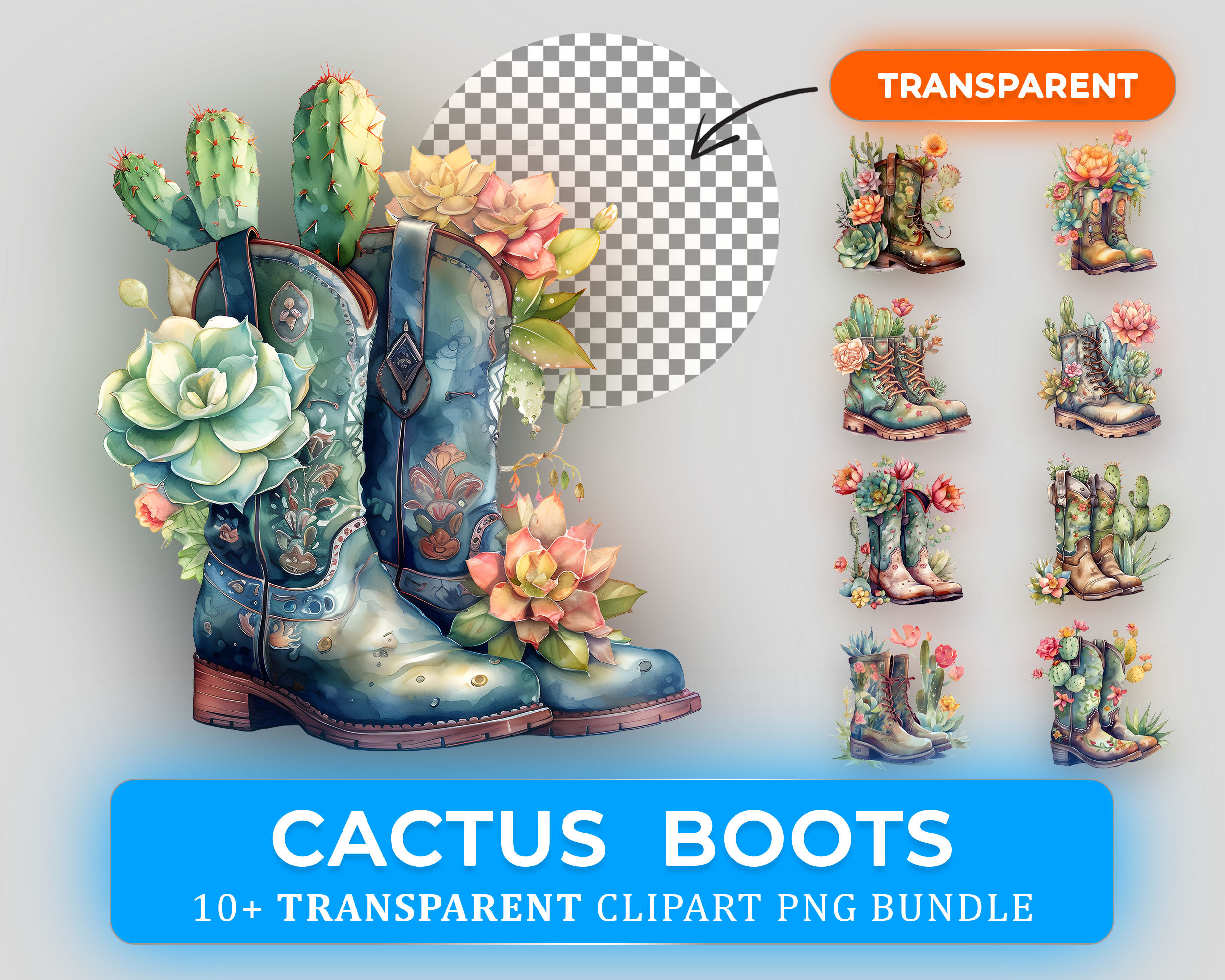 Cute Cactus Boots Clipart Bundle PNG Suitable for - Etsy