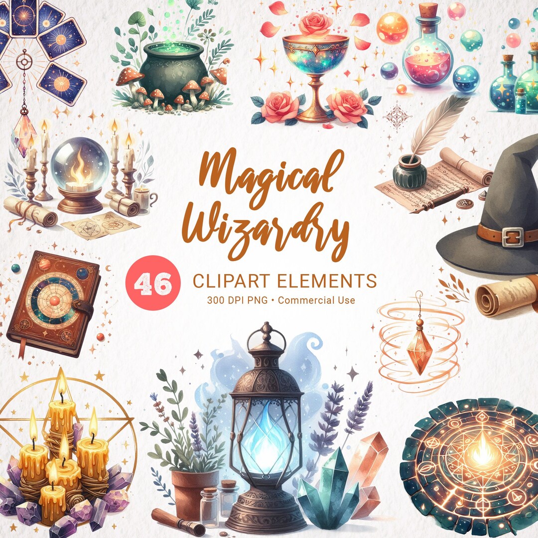 Wizard Clipart Bundle - Witchcraft PNG, Magic Clip Art, Mystical ...