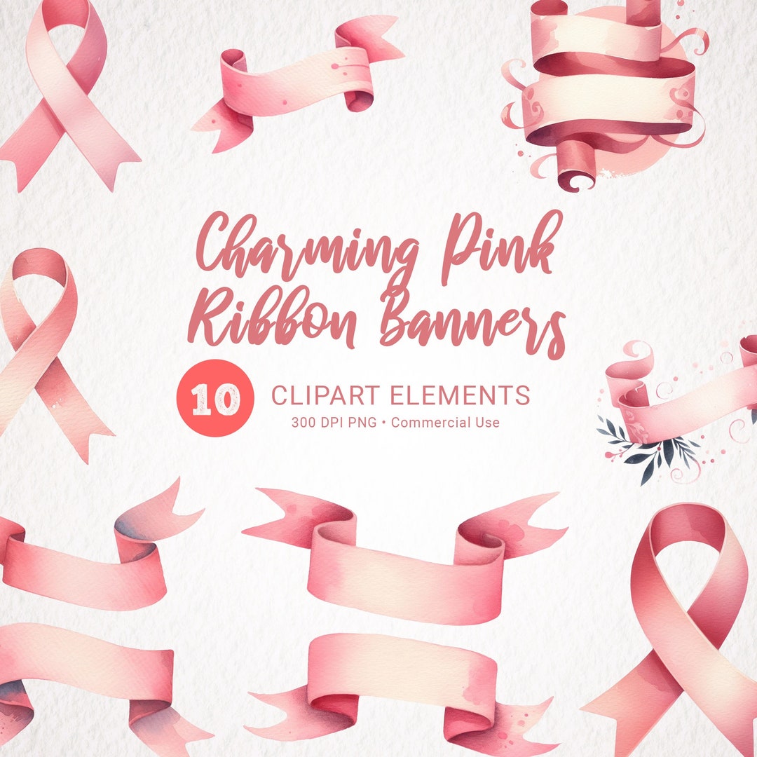 Watercolor Pink Ribbon Banners Clipart - Baby Girl Nursery Decor ...