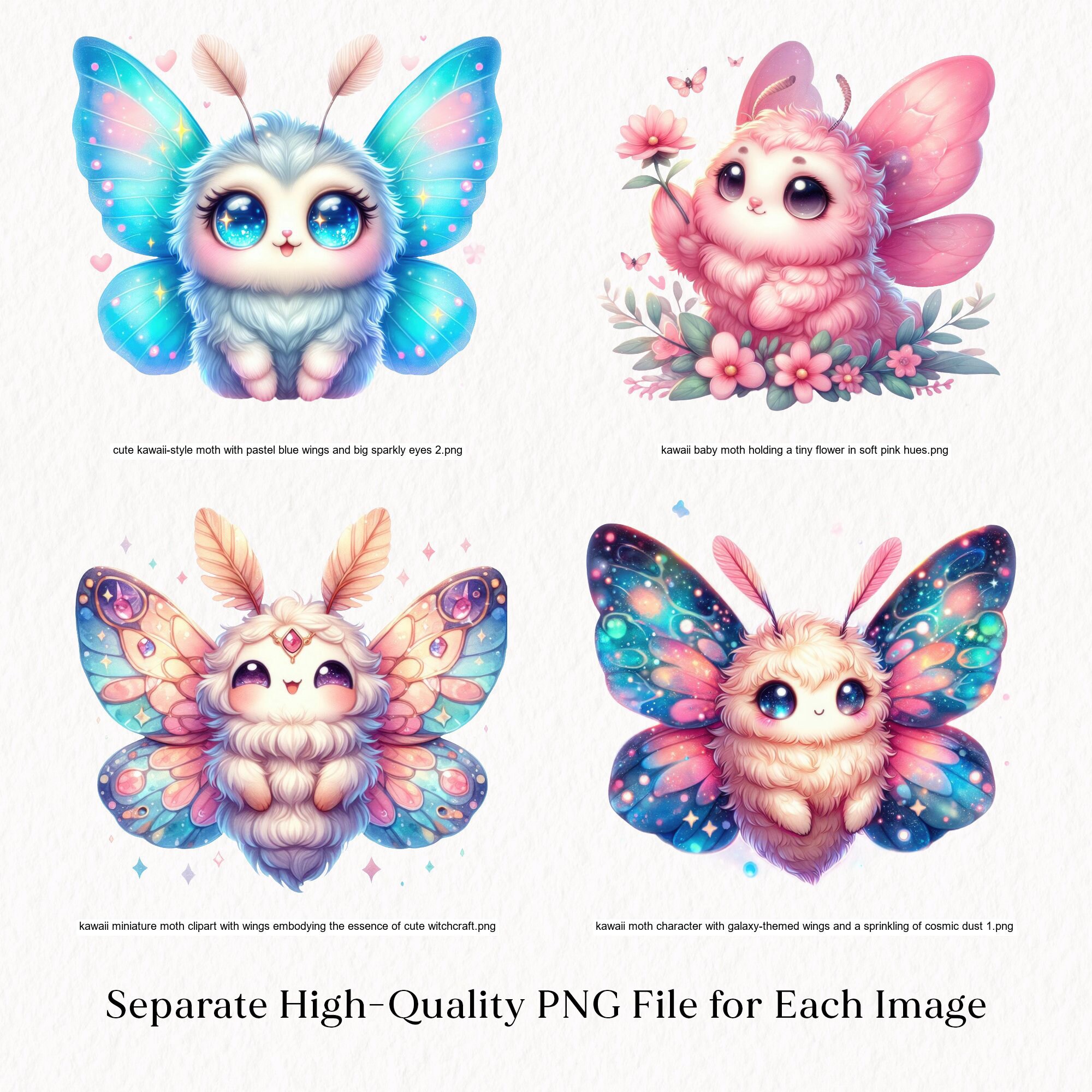 Kawaii Baby Moth Watercolor Clipart Bundle Wiccan Witchcraft PNG ...