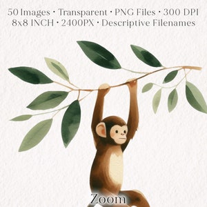 Jungle Safari Watercolor Clipart - Cute Animals for Baby Shower ...