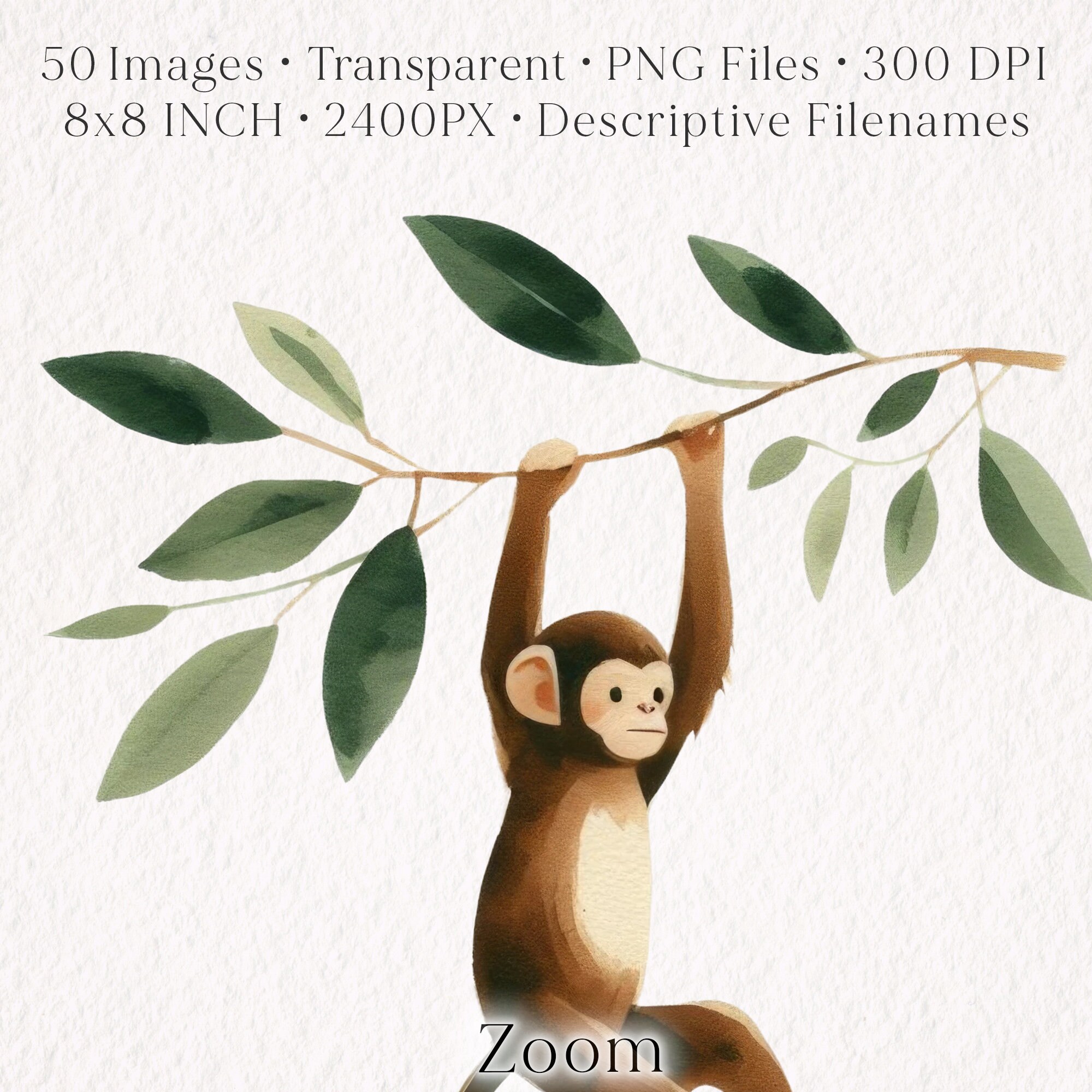 Jungle Safari Watercolor Clipart Cute Animals for Baby Shower, Nursery ...