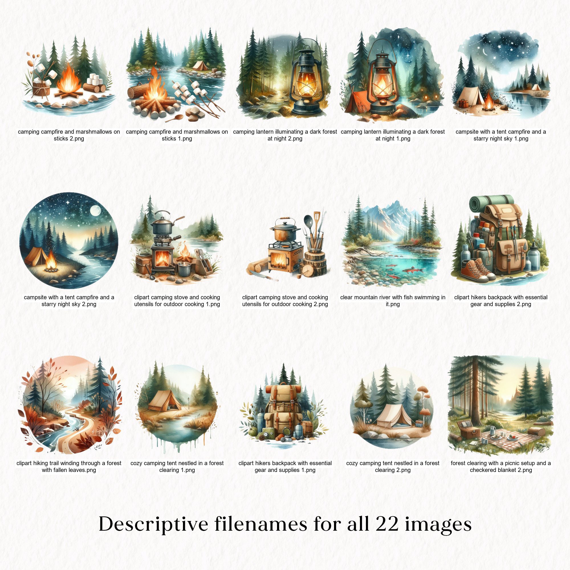 Forest River Watercolor Clipart Bundle Landscape, Nature, Hiking ...