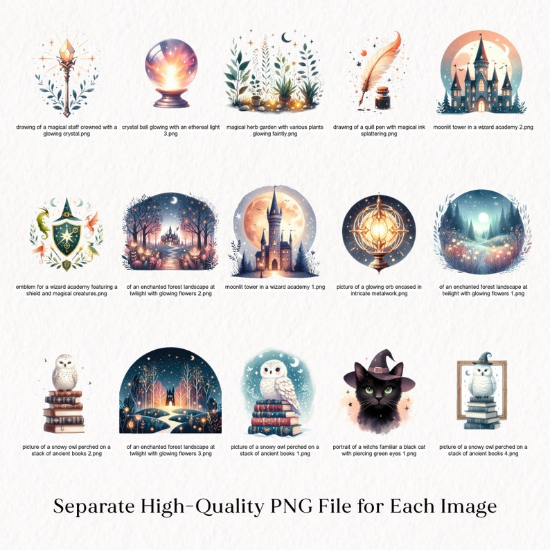 Wizard Academy Watercolor Clipart Bundle - Magic School PNG, Spells ...