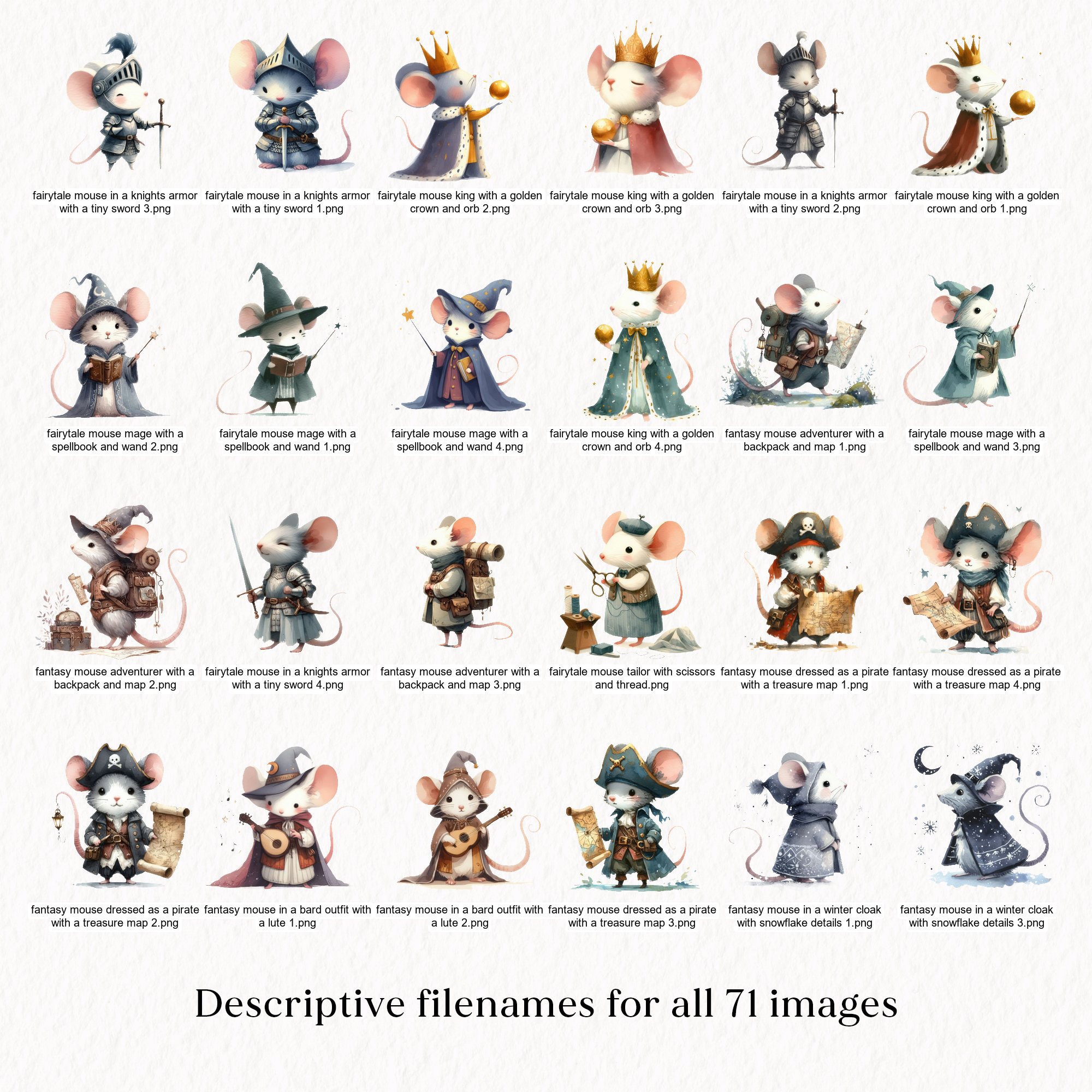 Fairytale Clipart Mice Watercolor PNG, Fantasy Mice Art, Fairytale ...