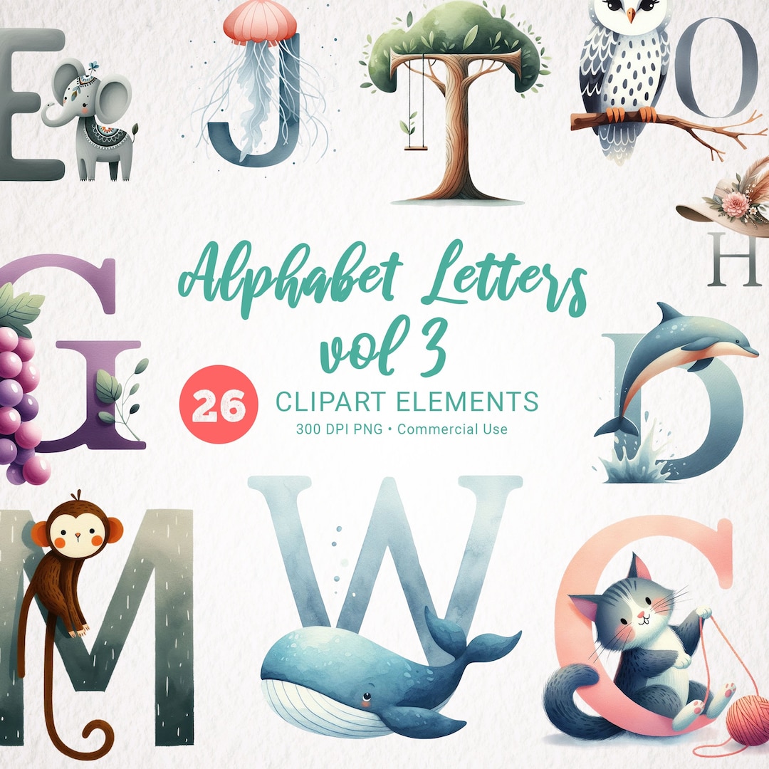 Alphabet Watercolor Clipart Bundle 26 Transparent PNG Images, Abcs ...