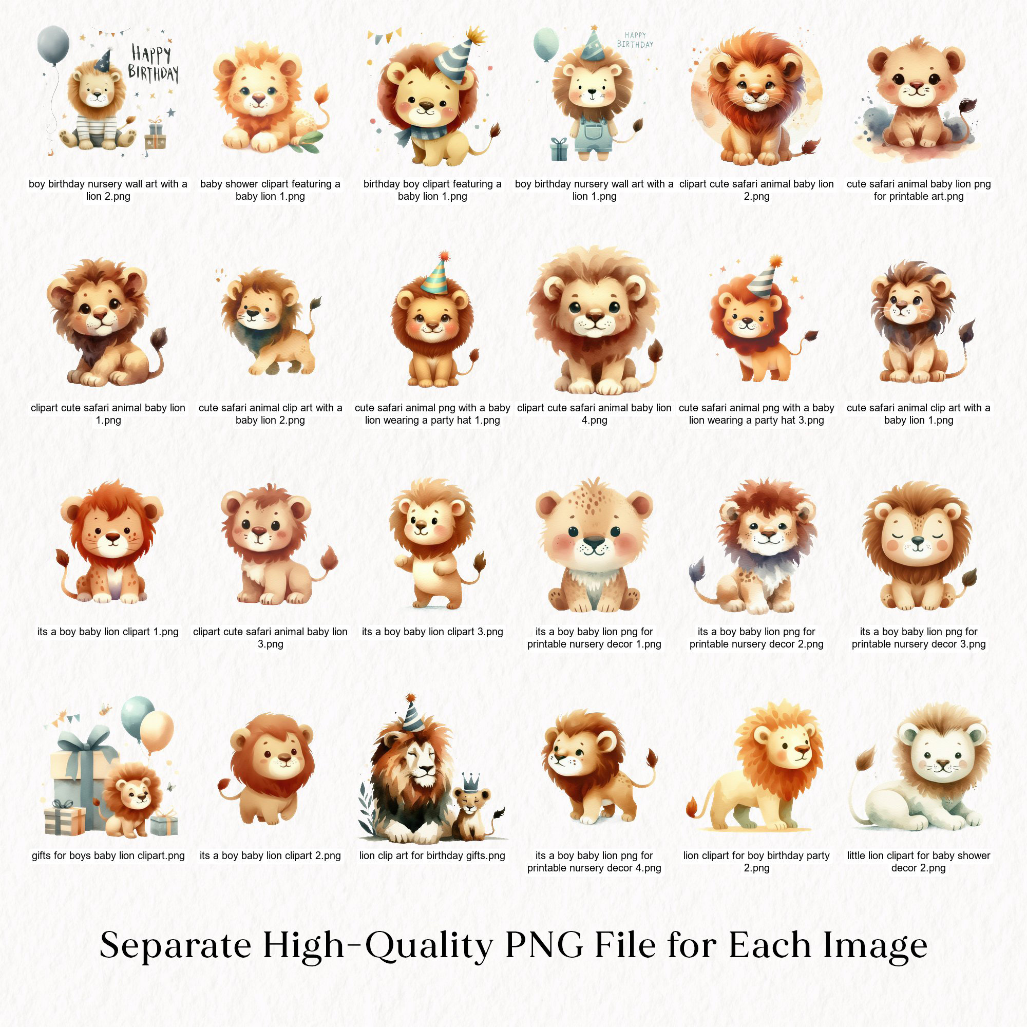 Baby Lion Watercolor Clipart Cute Safari Animal PNG for Nursery Decor ...