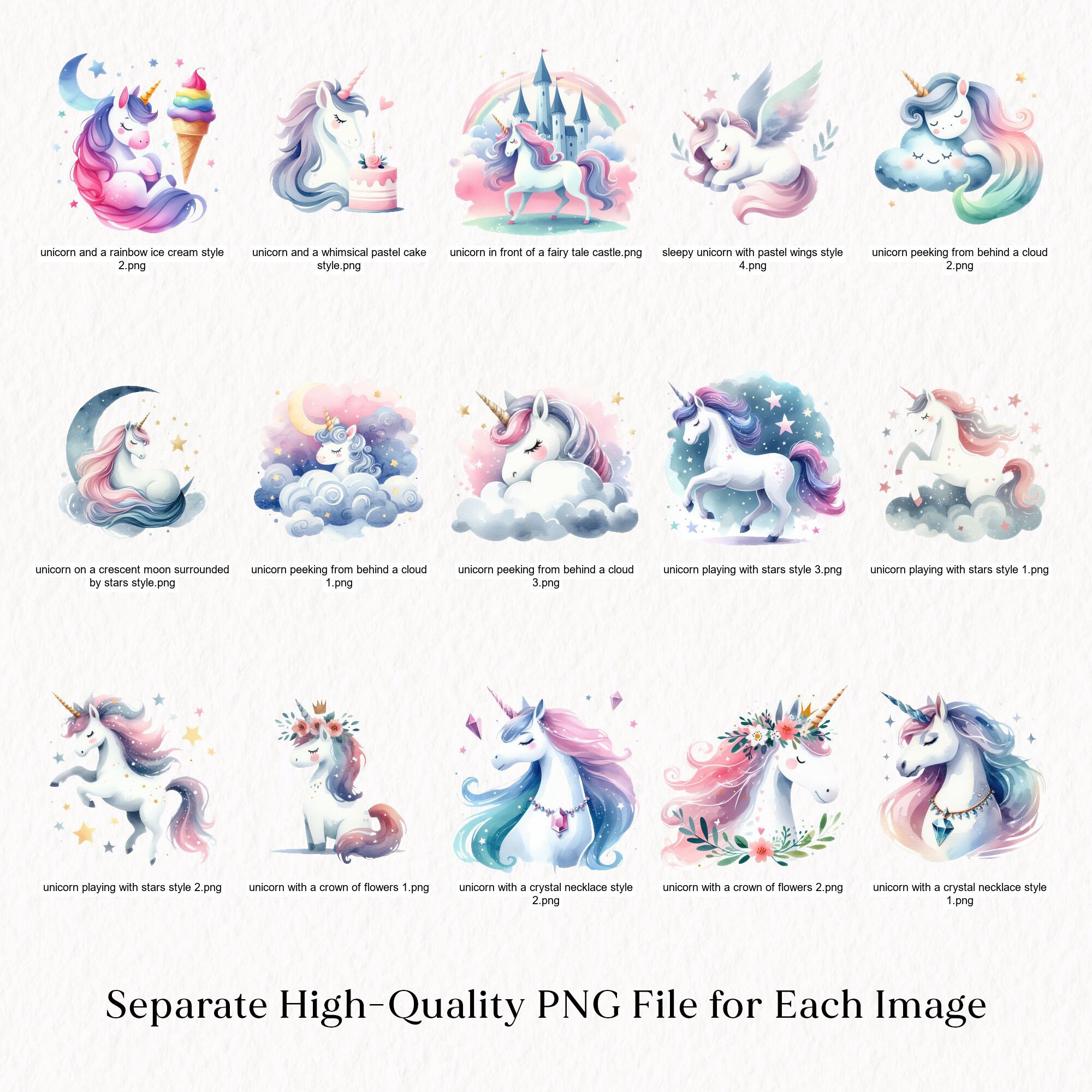 Unicorn Watercolor Clipart Cute Rainbow Unicorns PNG, Baby Girl ...