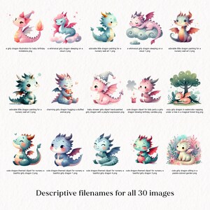 Cute Girly Dragon Watercolor Clipart PNG - Nursery Wall Art, Baby ...