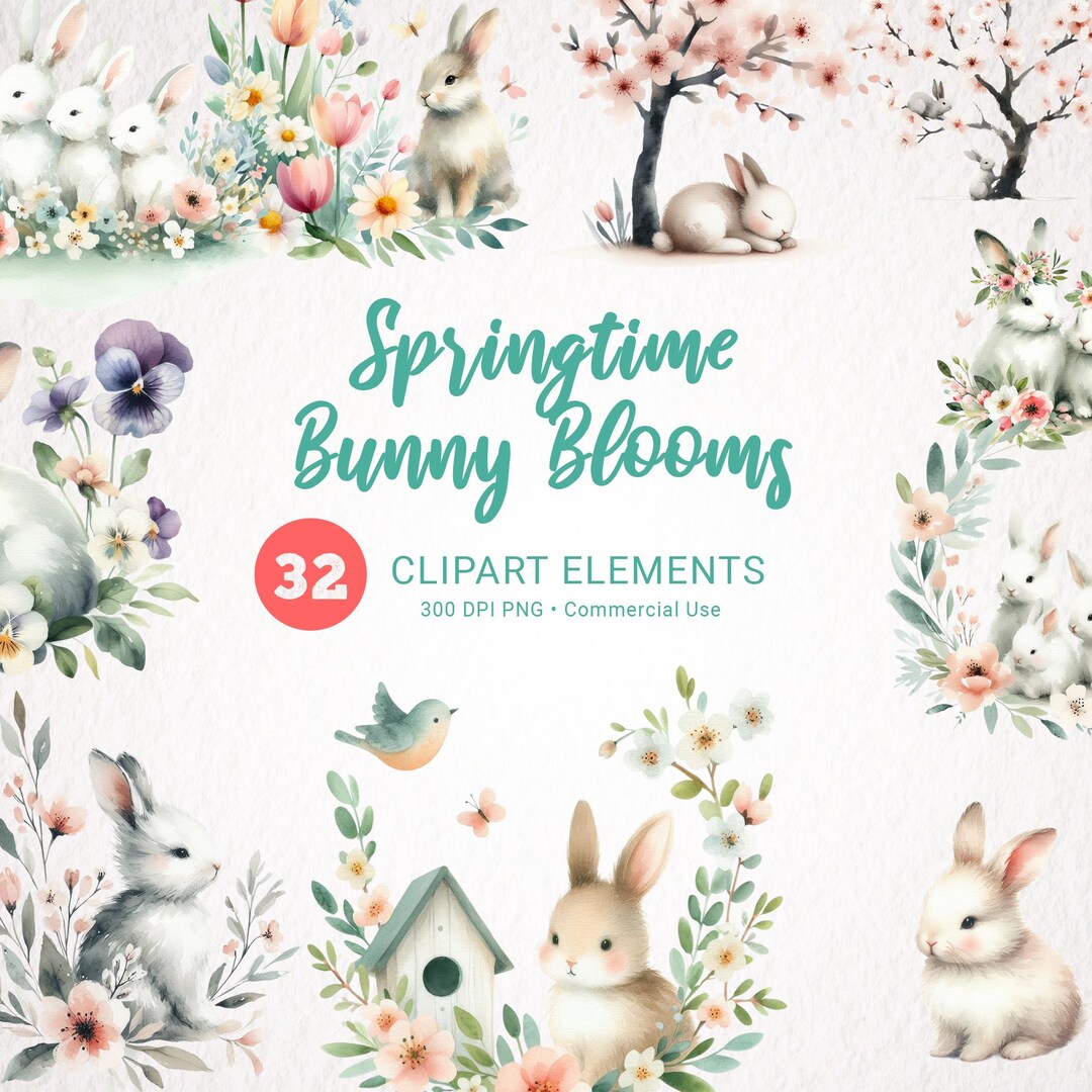 Spring Bunnies Clipart - Easter Clipart - Nursery Cherry Blossom ...
