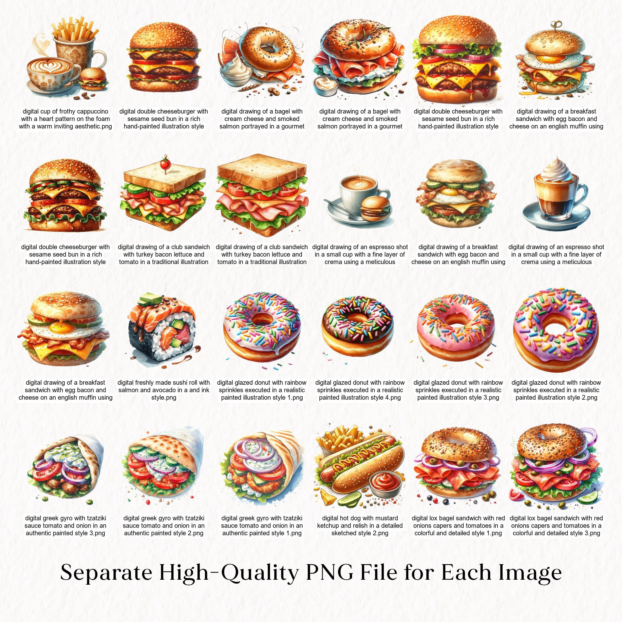 Fast Food Clipart Bundle Burger, Pizza, Taco, Sandwich, Ramen, Hotdog ...